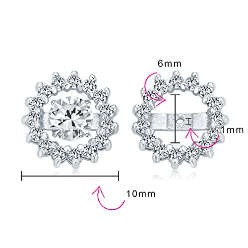 White Clear Cubic Zirconia CZ Round Pave Halo Earrings Jackets For Studs Jacket Only For Women .925 Sterling Silver