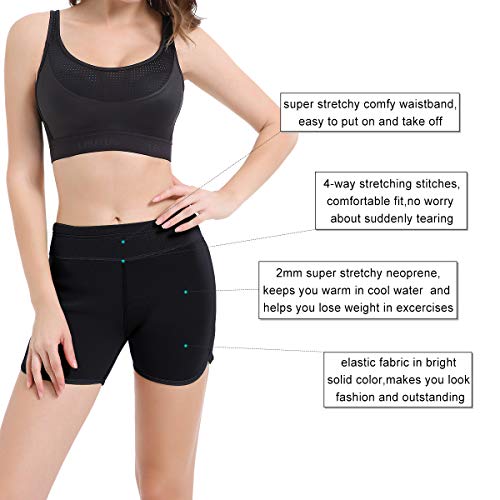 Women's Wetsuit Shorts Neoprene Compression Yoga Short Pants for Exercise Swim Water Sports (Black-Middle Cut, M)