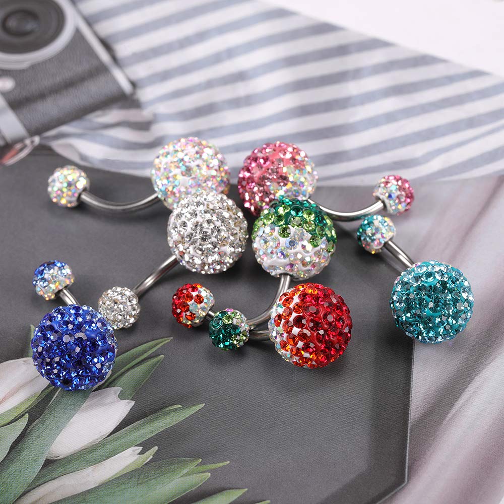 ZS Pretty Belly Button Ring with Gradual Color Crystal Fervid Ball Navel Ring for Women (AB White)