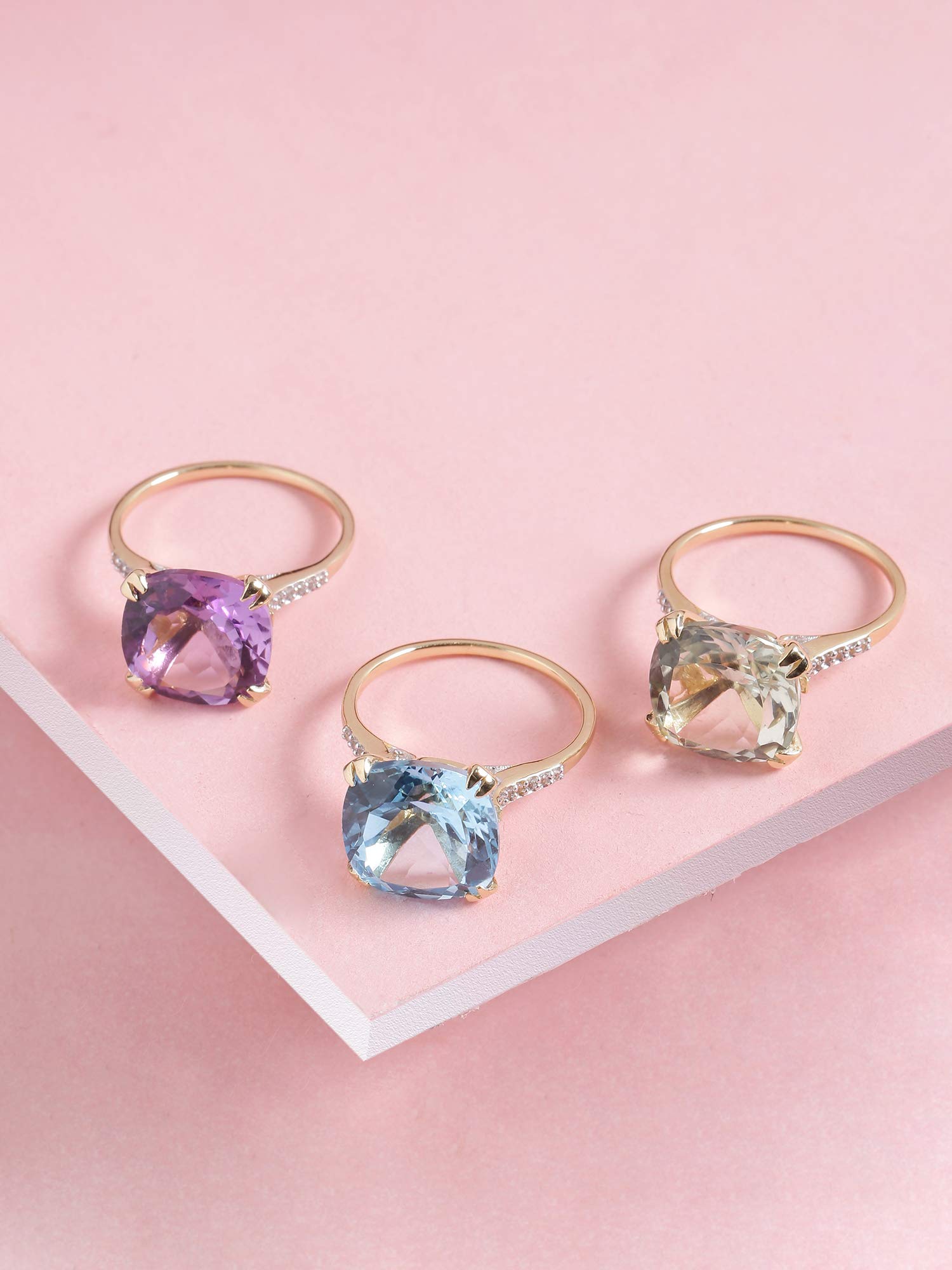YoTreasure 6.11 Ct Green Amethyst Solid 10k Yellow Gold Statement Ring Jewelry