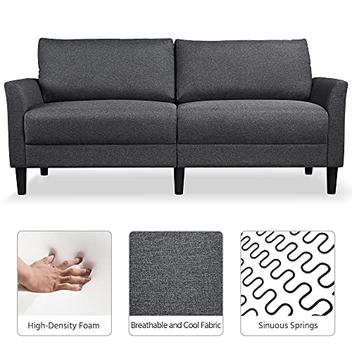 Yaheetech 75.5’’ W Modern Sofa Couch Linen Fabric Upholstery Mid-Century Fabric Low Back 2-Seat Sofa Couch Armrests Pillow Top Backrest Loveseat Grey