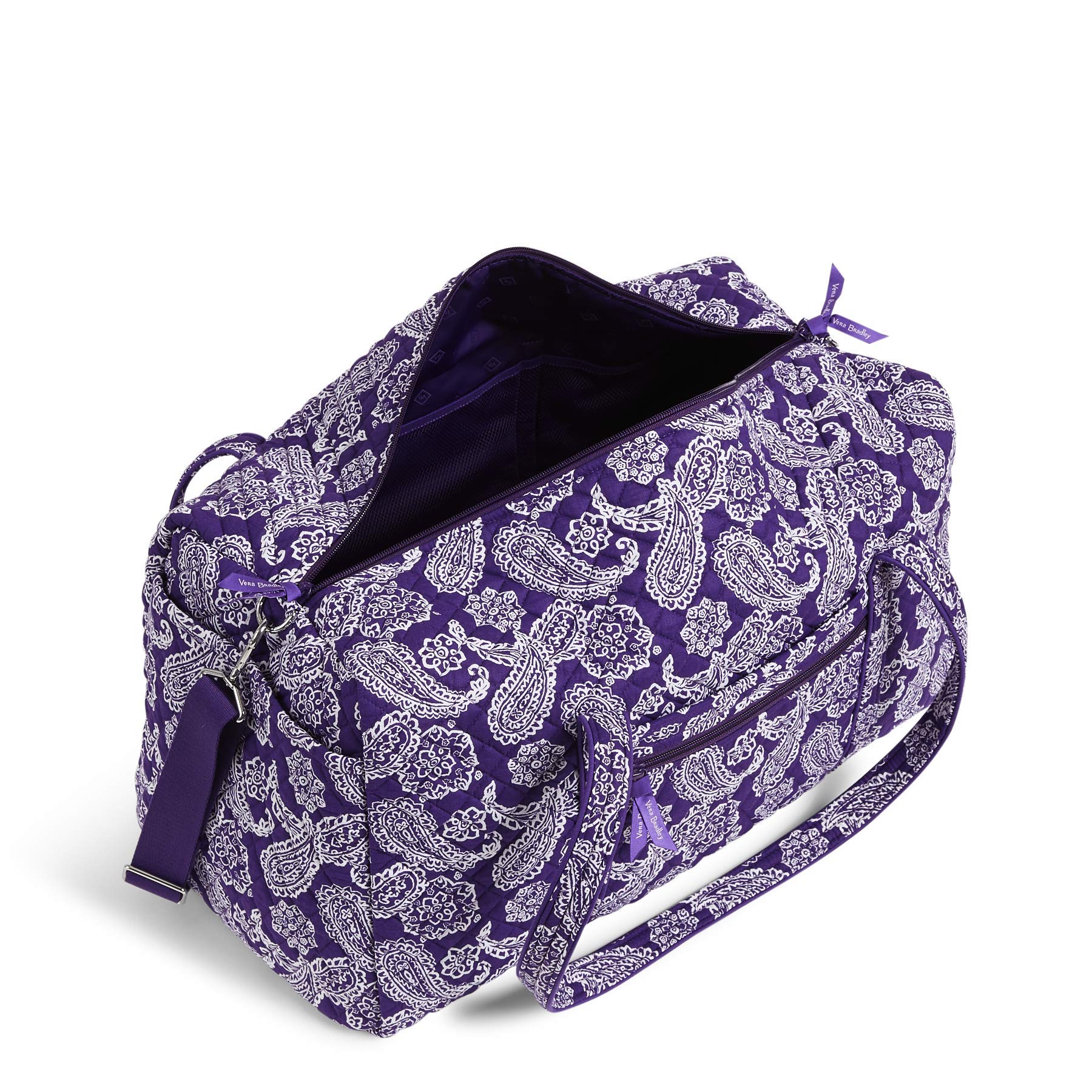 Vera Bradley Women's Cotton Collegiate Large Travel Duffle Bag (Multiple Teams Available), Louisiana State University Purple/White Bandana, One Size
