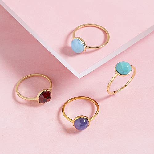 YoTreasure Turquoise Solitaire Ring, Solid 10K Yellow Gold