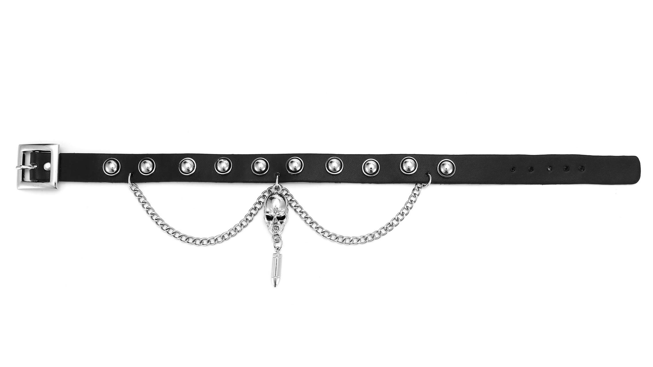 Zysta Unisex Genuine Leather Choker Necklace Adjustable Studed Collar Wide Band Chain Goth Punk Rocker Bold Costume Necklaces Women Gothic Accessory