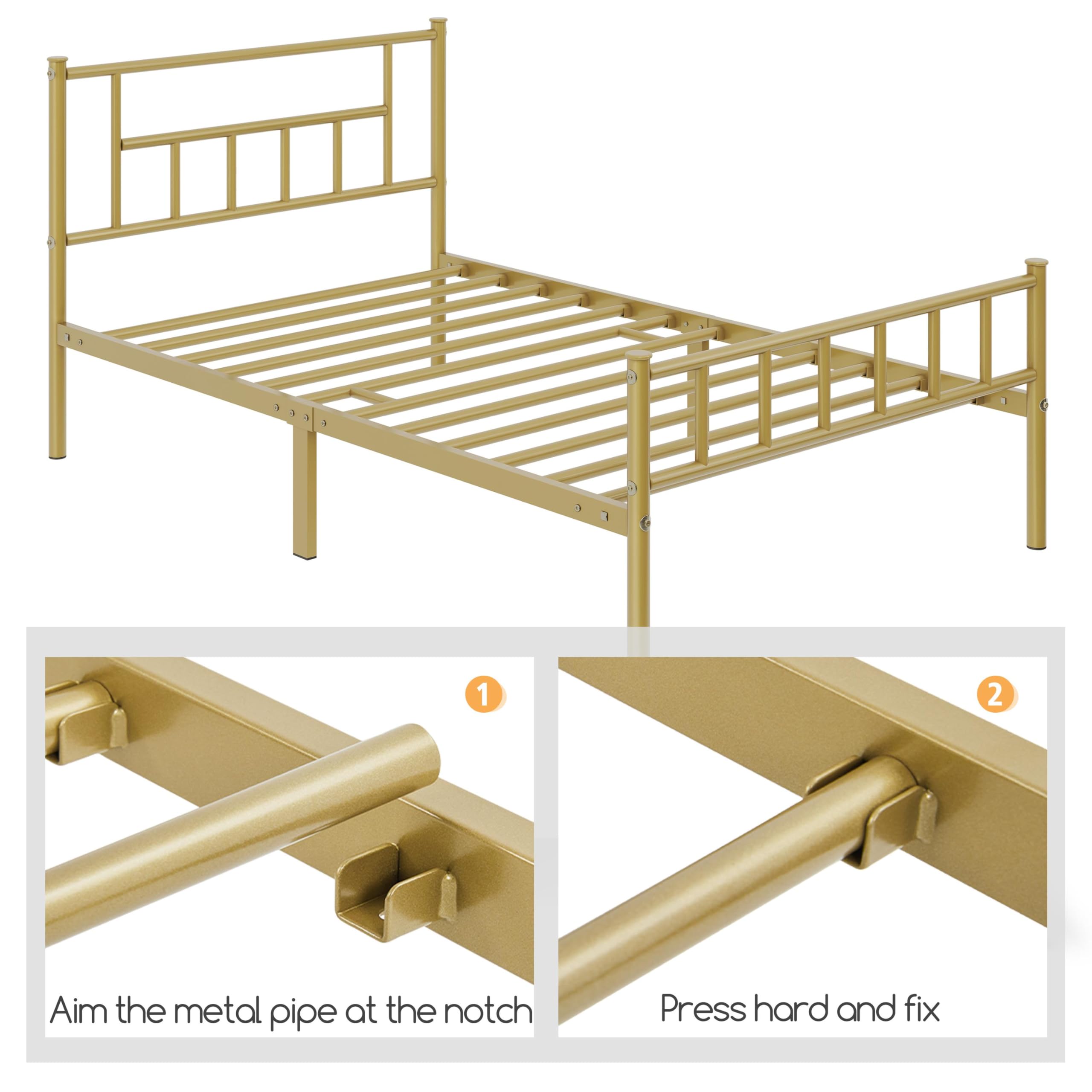 Yaheetech 13 inch King Size Metal Bed Frame with Headboard and Footboard Platform Bed Frame with Storage No Box Spring Needed Mattress Foundation Antique Gold