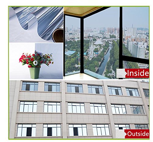 Window Film One Way Mirror Static Heat Control Day Time Privacy Window Tint (23.6'' x 78.7'', Silver)