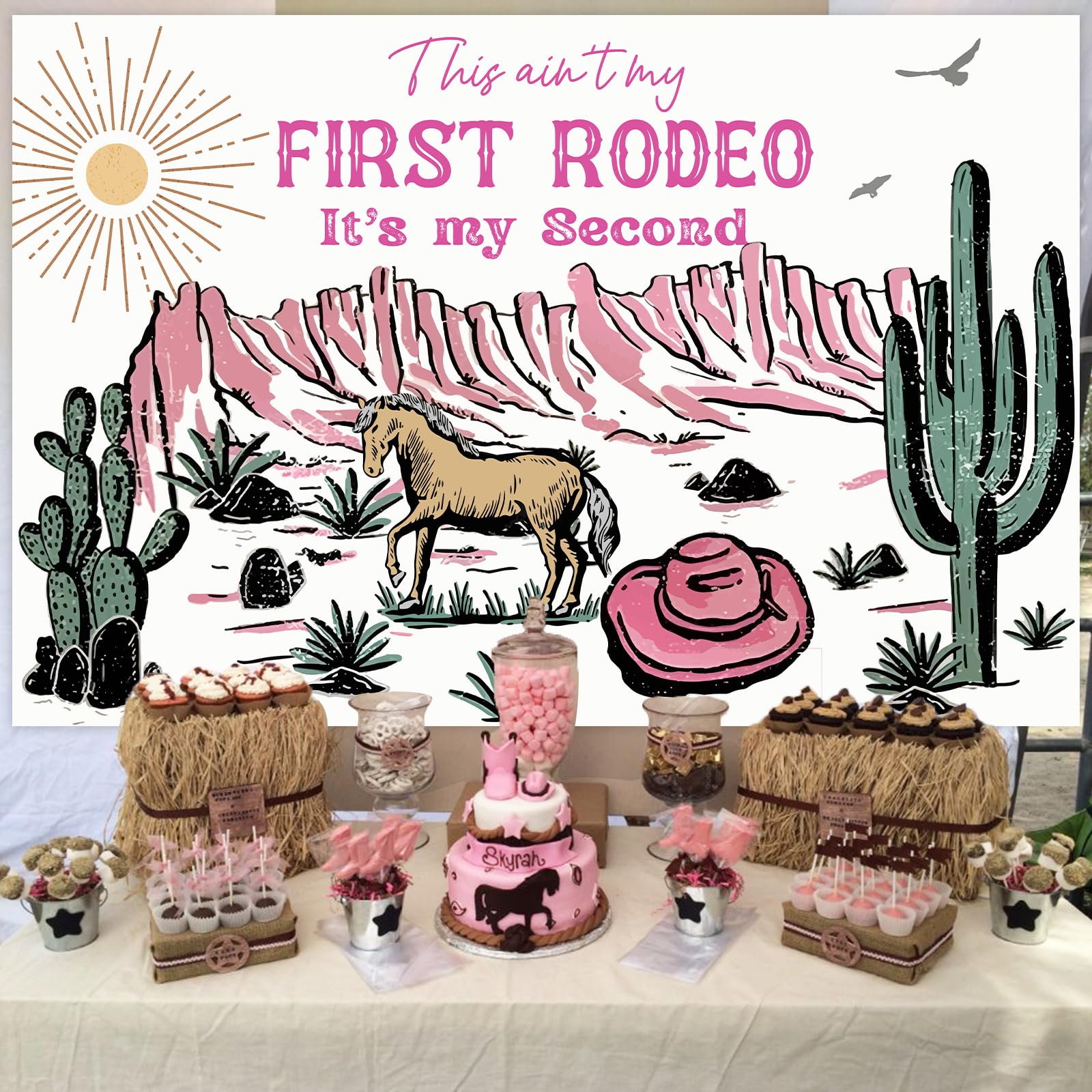 Wonmelody Western Cowgirl 2nd Birthday Decorations Backdrop This Aint My First Rodeo Birthday Party Decorations My 2nd Rodeo Birthday Decorations Wild West Second Birthday Background Banner for Girl