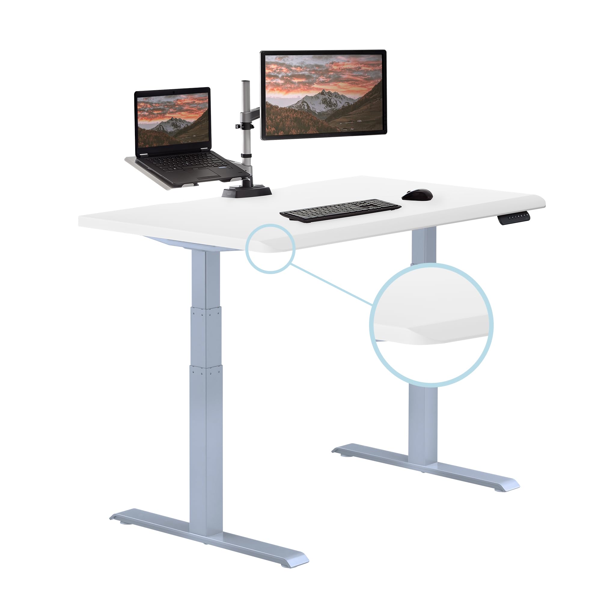 Vari- Standing desk adjustable height (60" x24')- Electric Sit-Stand Computer Desk for Work or Home Office- Dual Motor with Memory Presets- Adjustable Desk from Varidesk- White