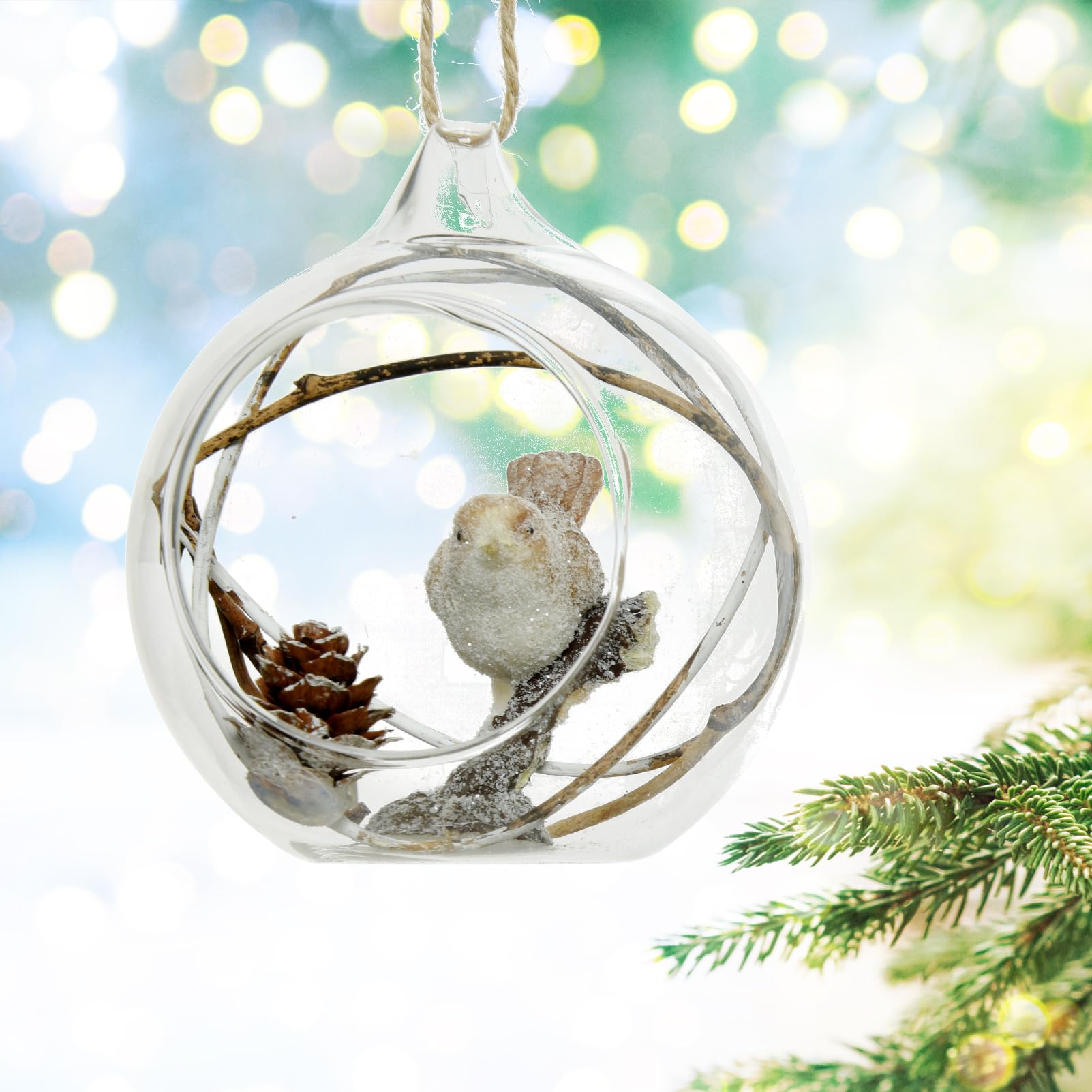 Woodland Animals Ornaments - Glass Ball Terrarium Christmas Tree Decorations, Set of 4