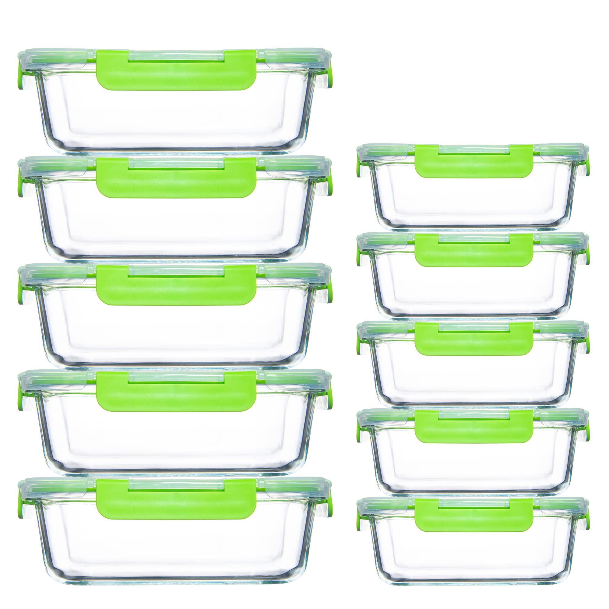 YANGNAY 10 Pack Glass Food Storage Containers with Airtight Lids, Leak-Proof Meal Prep Containers with Lids, Dishwasher/Microwave/Oven/Freezer Safe (Blue)