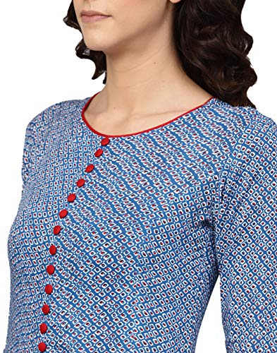Yash Gallery Women's Plus Size Rayon Geometric Printed A-Line Kurtis (Light Blue)