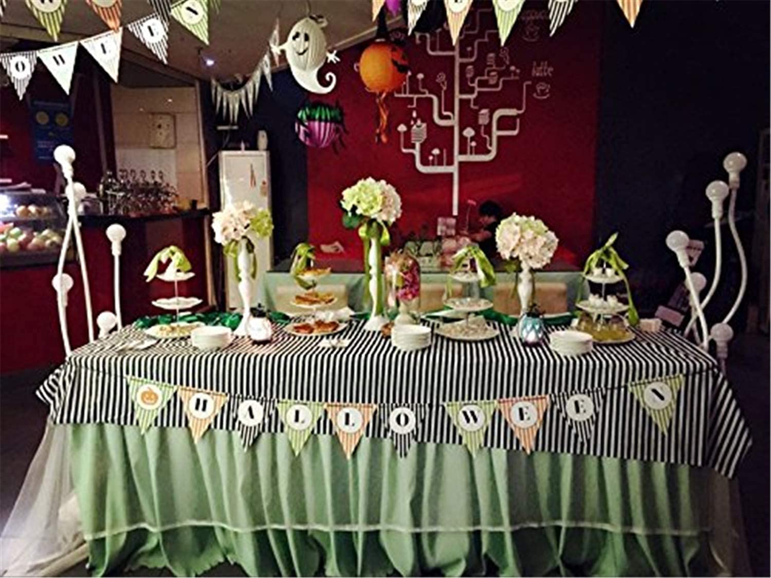 Yansanido 2pcs Plastic Picnic Party Tablecloth,Plastic Picnic Tablecloth 54''x108'' Rectangle Kitchen Picnic Wedding Birthday Party Table Covers Best (Black White Stripe, 2)