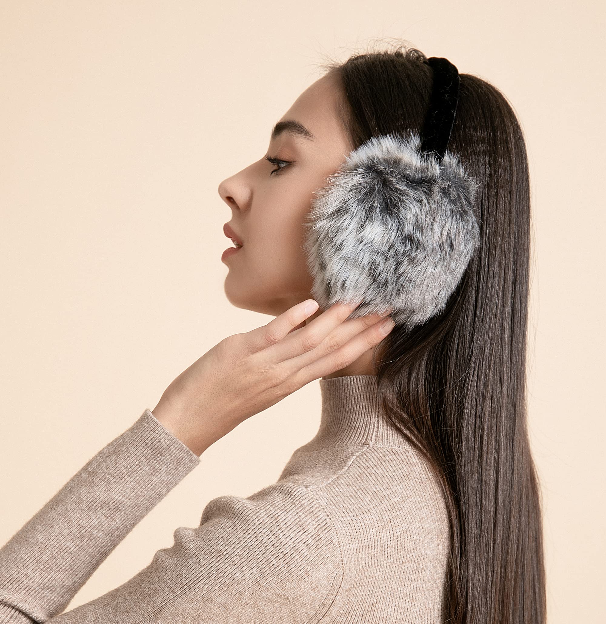 ZLYC Womens Girls Winter Fashion Adjustable Faux Fur EarMuffs Ear Warmers, Grey