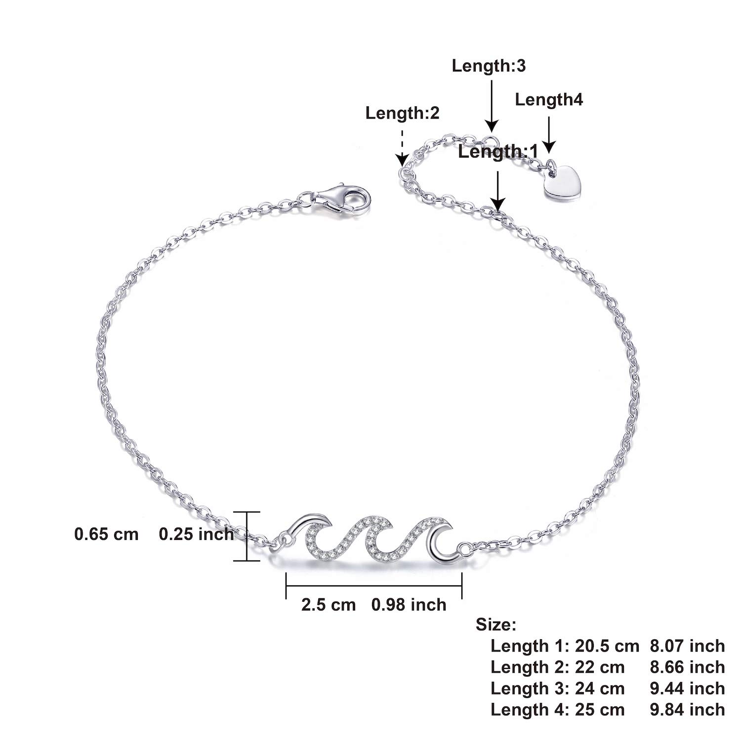 YZSFMZGE Ocean Beach Wave Anklet 925 Sterling Silver Anklet for Women Adjustable Cubic Zirconia Wave Ankle Large Bracelet Dainty Wave Jewelry Gift for Bitthday Daily