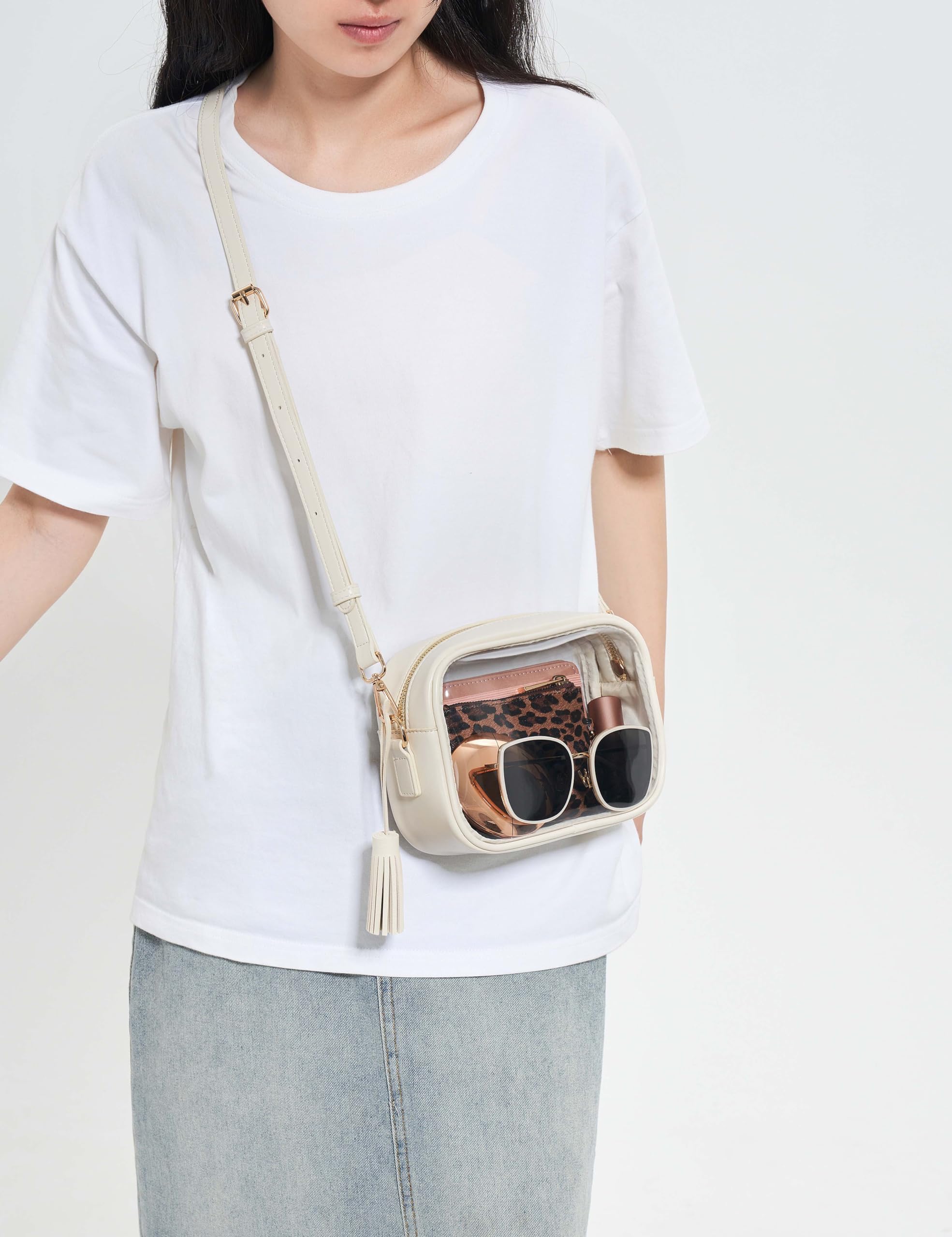 Yarnic Clear Bag Stadium Approved, PVC Clear Crossbody Purse Small Clear Crossbody Bag with Adjustable Shoulder Strap for Women