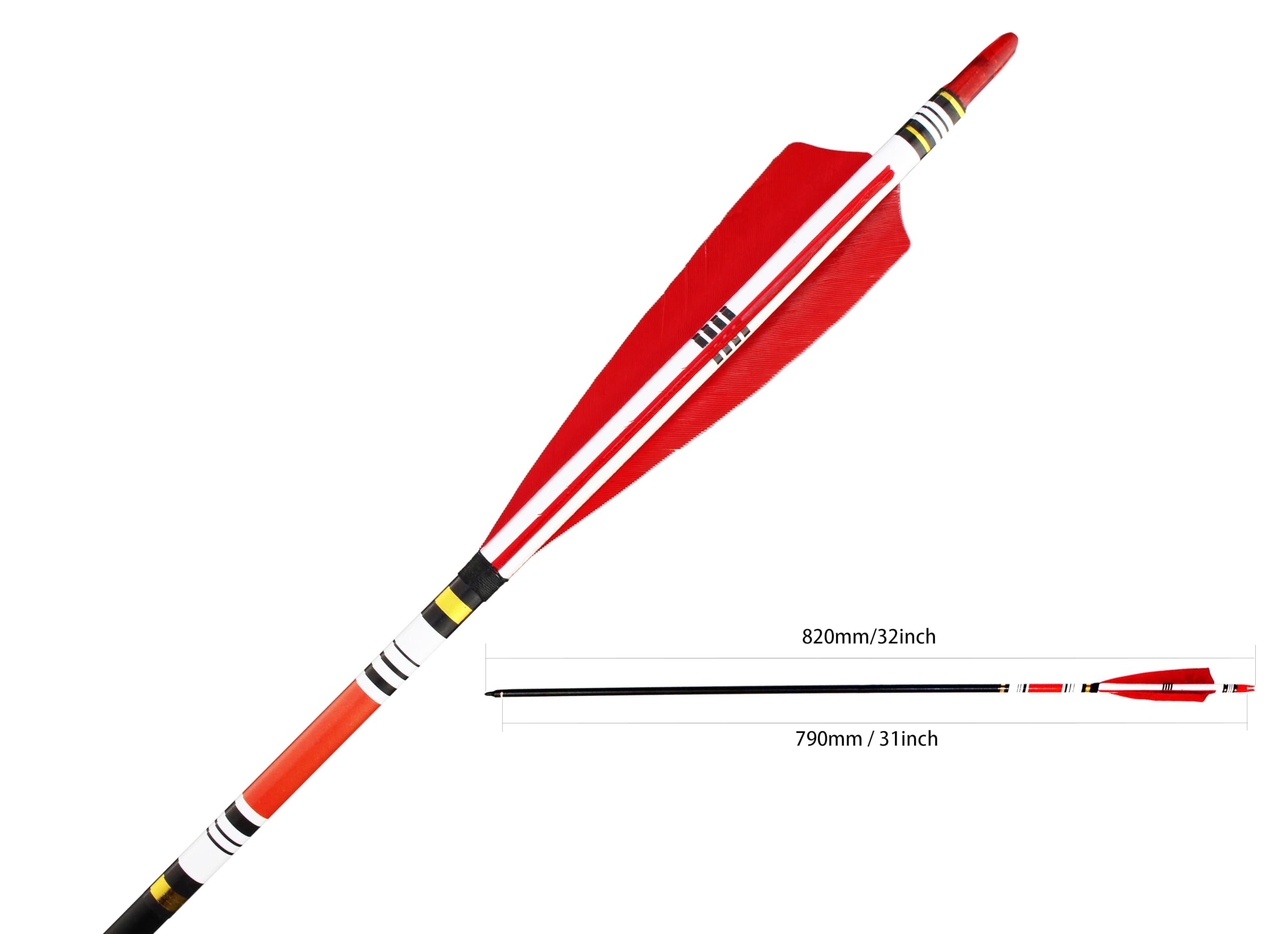 TTFLY FLETCHING 12PCS Red Turkey Feather 31 inches Carbon Arrows Replacement Tips Targeting Arrows Archery for Recurve Longbow Hunting&Practice