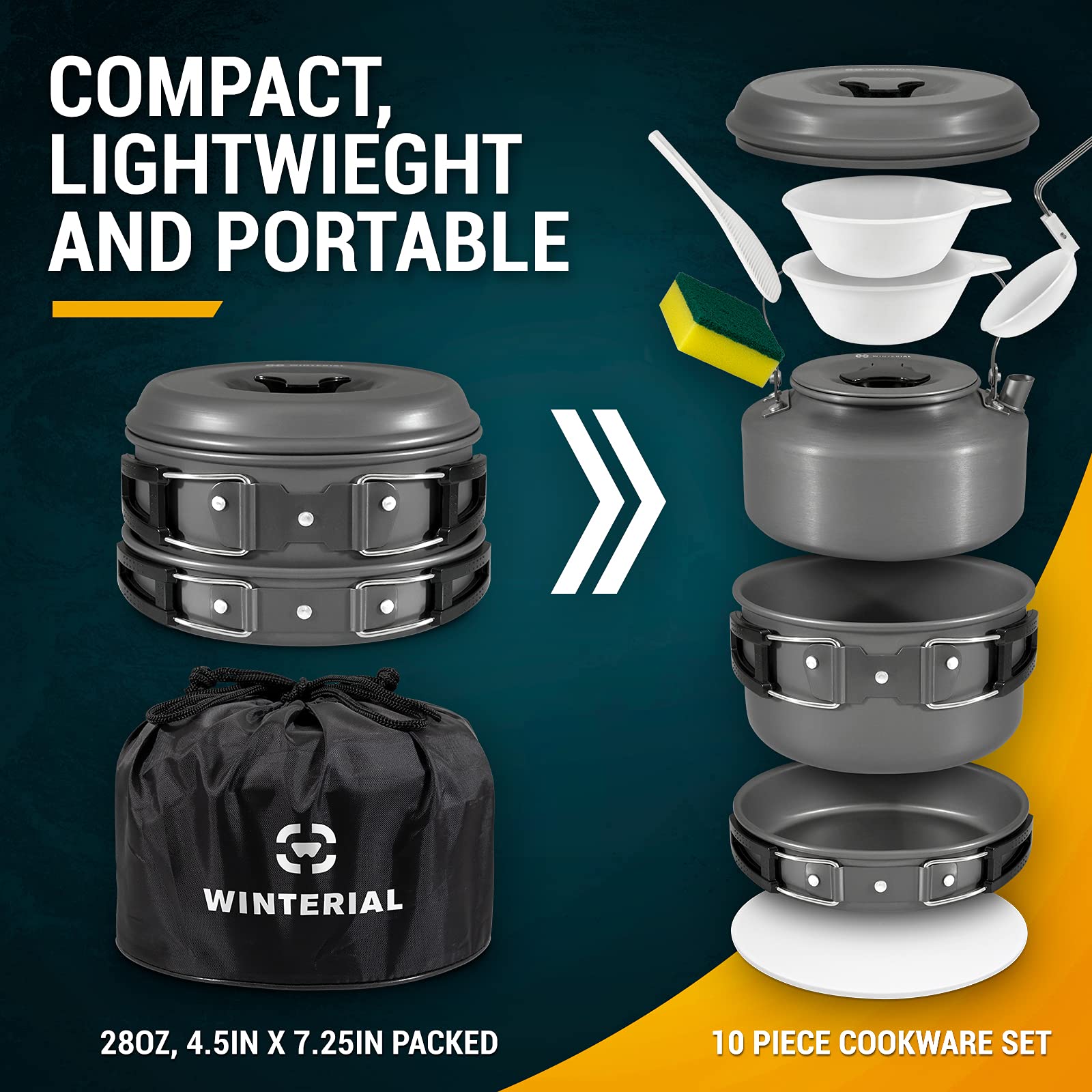 Winterial Camping Cookware and Pot Set 10 Piece Set For Camping / Backpacking / Hiking / Trekking