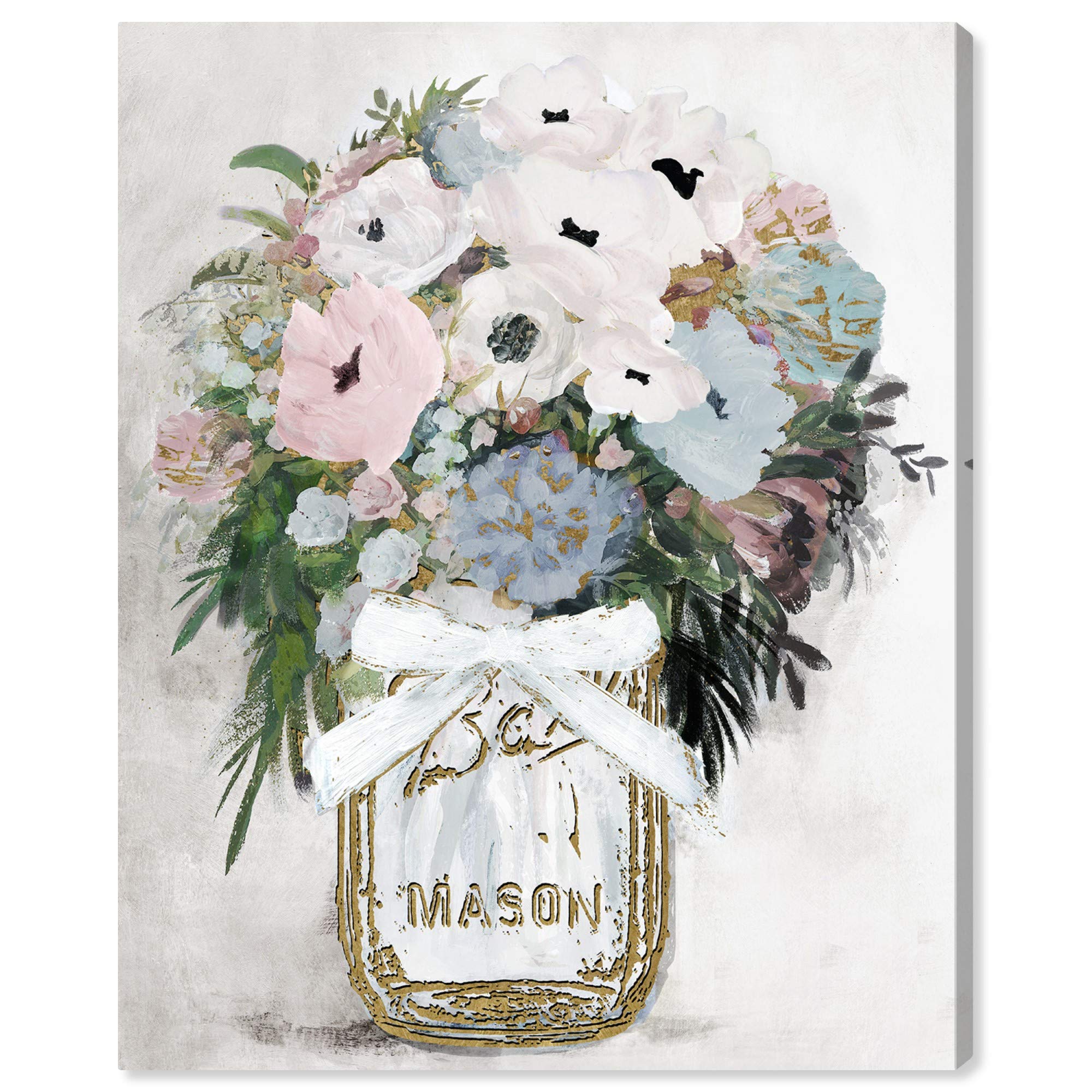 Wynwood Studio Floral and Botanical Wall Art Canvas Prints 'Anemone Mason Jar' Home Décor, 24" x 36", Gold, White