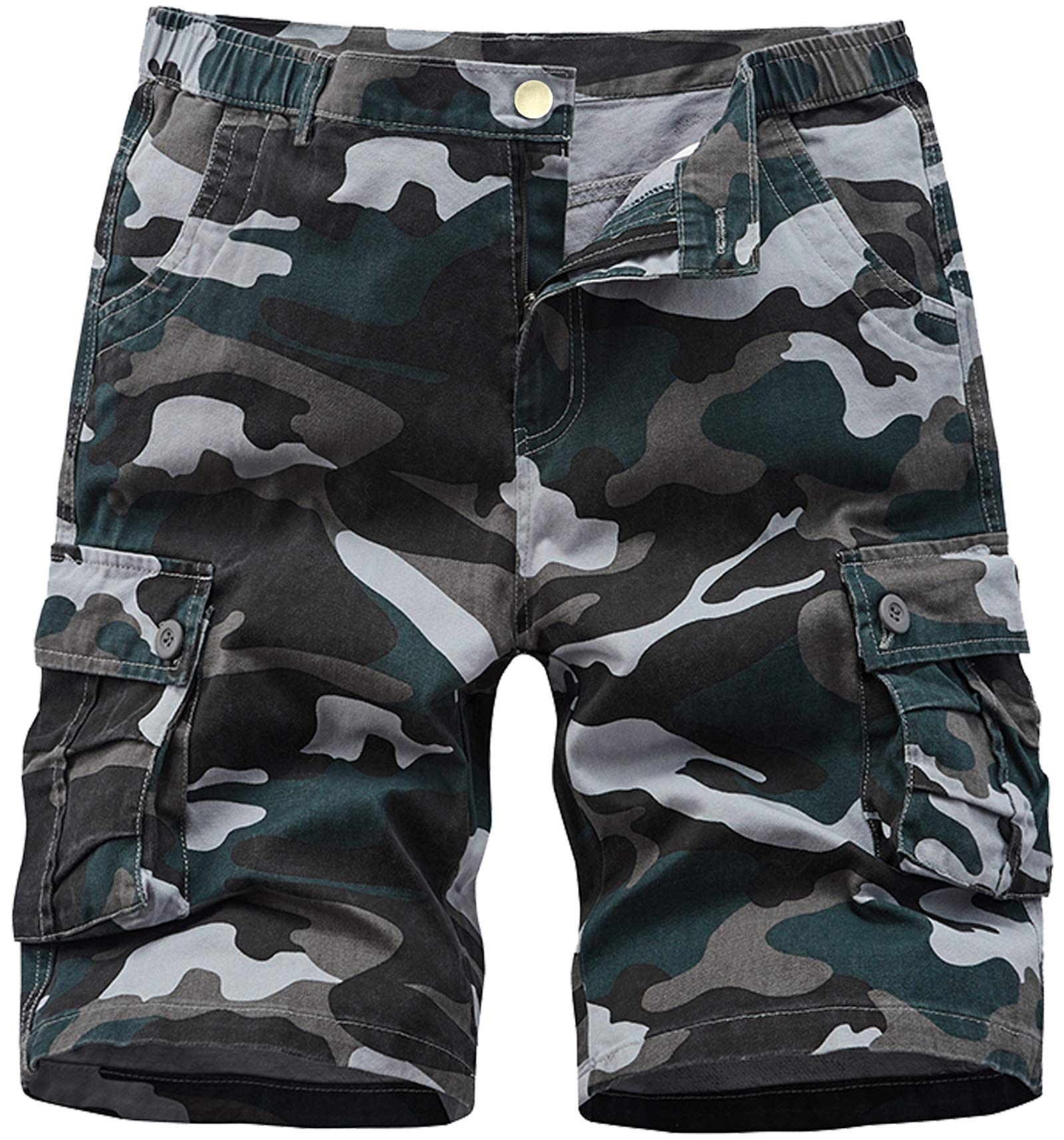 Vcansion Men's Cotton Military Camo Cargo Shorts Relaxed Fit Casual Shorts with Multi-Pockets White Camo US 40
