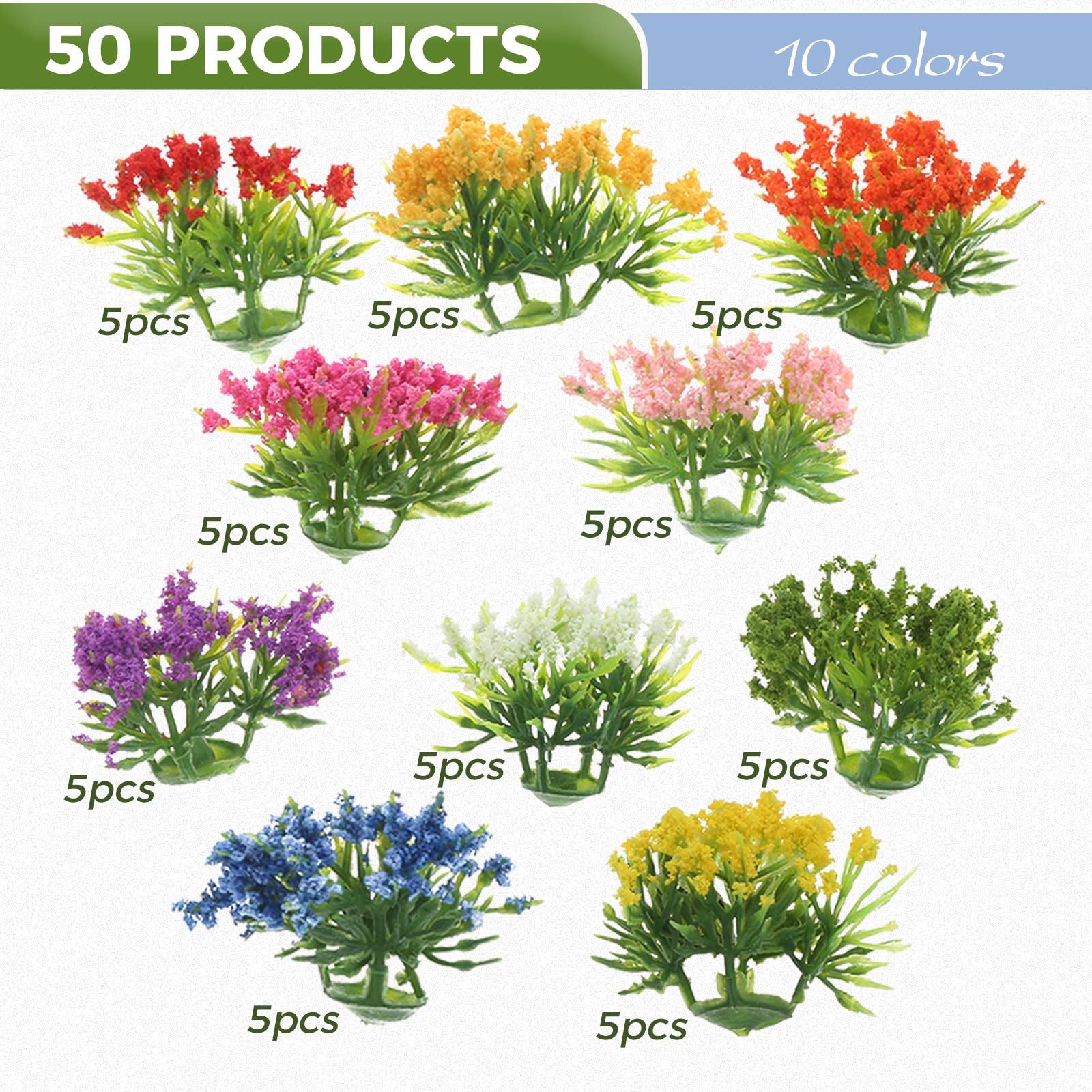 Yetaha 50Pcs Mini Colorful Flower Clusters, Miniature Flower Vegetation Groups Static Scenery Model for DIY Craft Train Landscape Railroad Scenery Sand Military Layout Model War Gaming Terrain