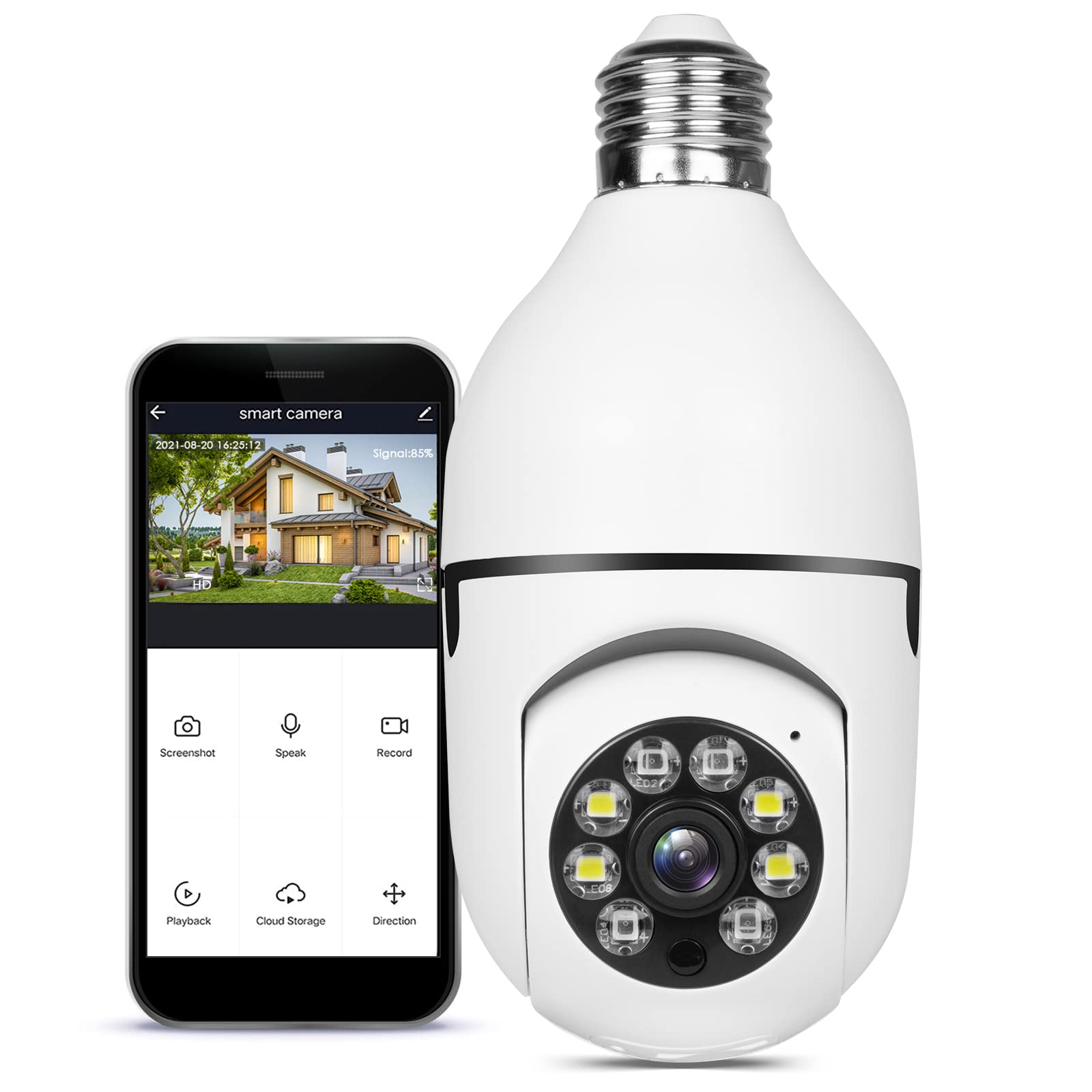 Wyzlink Light Bulb Security Camera,Home WiFi 360 Degree Pan/Tilt Panoramic IP Camera,Wireless Home Surveillance Cameras System with Human Motion Detection and Alarm,Two-Way Audio,Night Vision, 720p