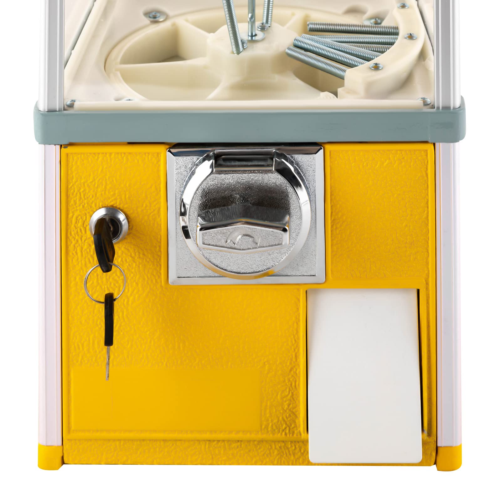 Yellow Vending Machine with Lock, Candy Gumball Machine, Large exit with Baffle, Suitable for 1.77-1.97 inches of Capsule, for Retail Stores, Game Stores, Park