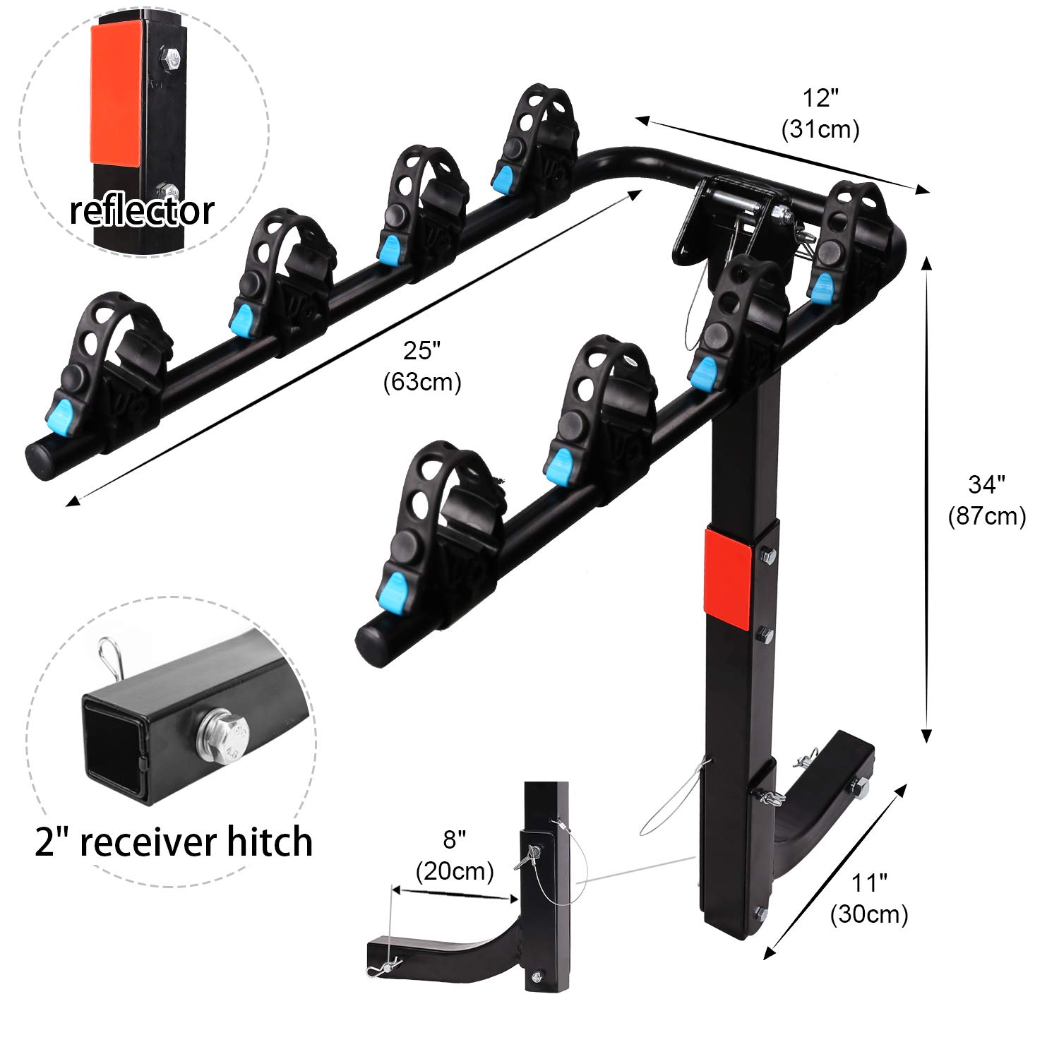 XCAR 4-Bike Bicycle Carrier Racks Hitch Mount Double Foldable Rack for Cars, Trucks, SUV's and minivans Fit for 2 Inch Hitch Receiver