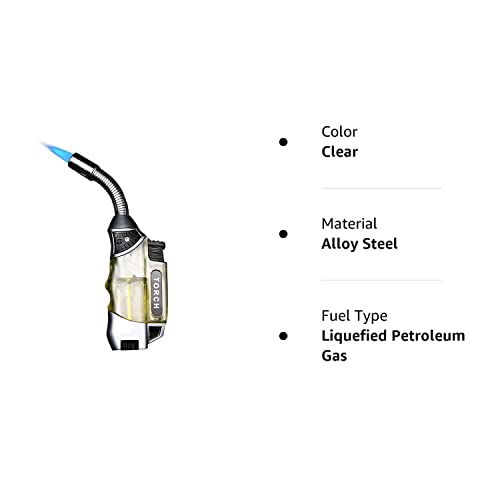 Yeuligo Torch Lighters, Butane Lighter with 360° Flexible Neck and Visible Window, Refillable Grill Lighter with keyhole, Clear(without Gas)