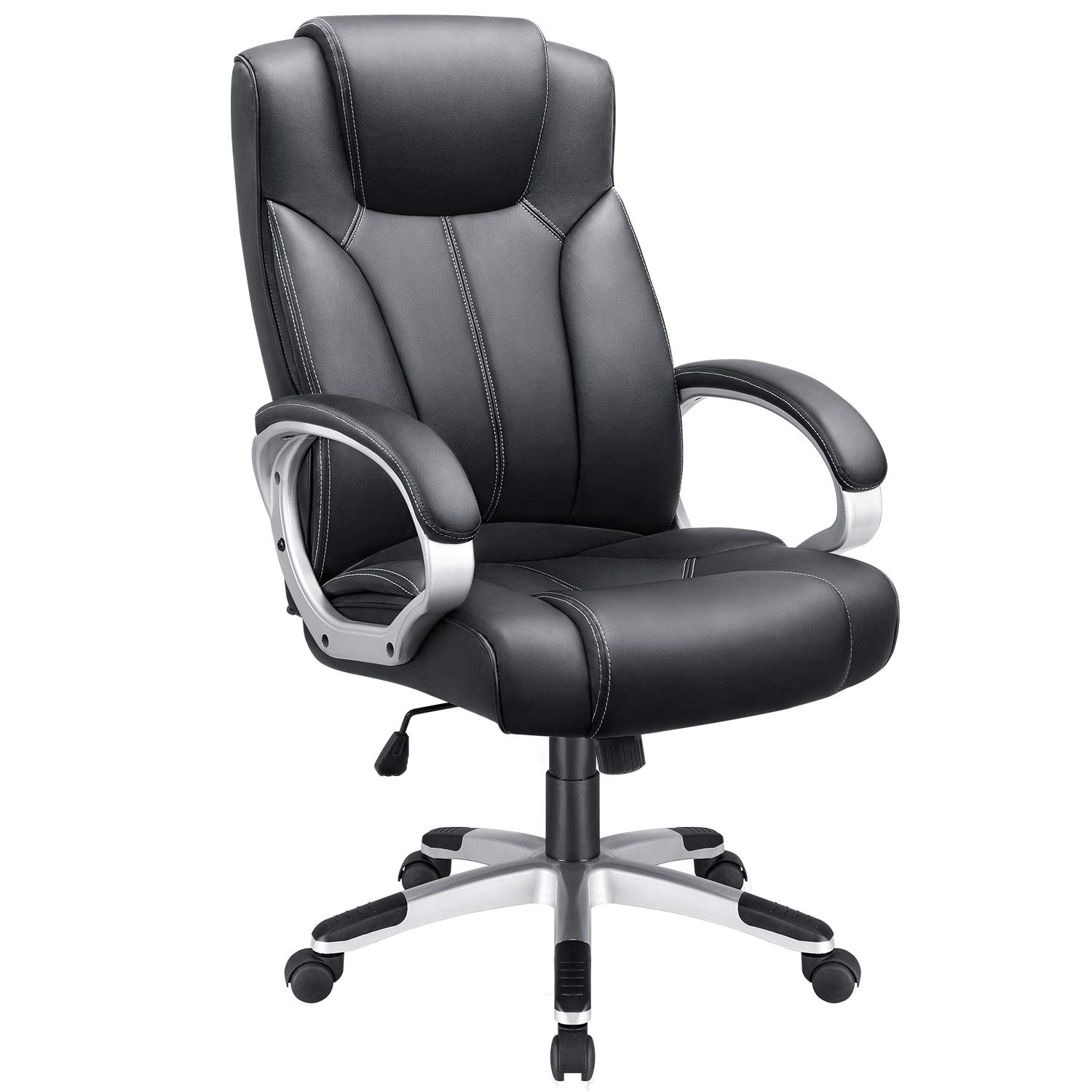 VICTONE High Back Office Chair, Adjustable Ergonomic Desk Chair PU Leather Executive Computer Chair with Armrests Lumbar Support (Black)