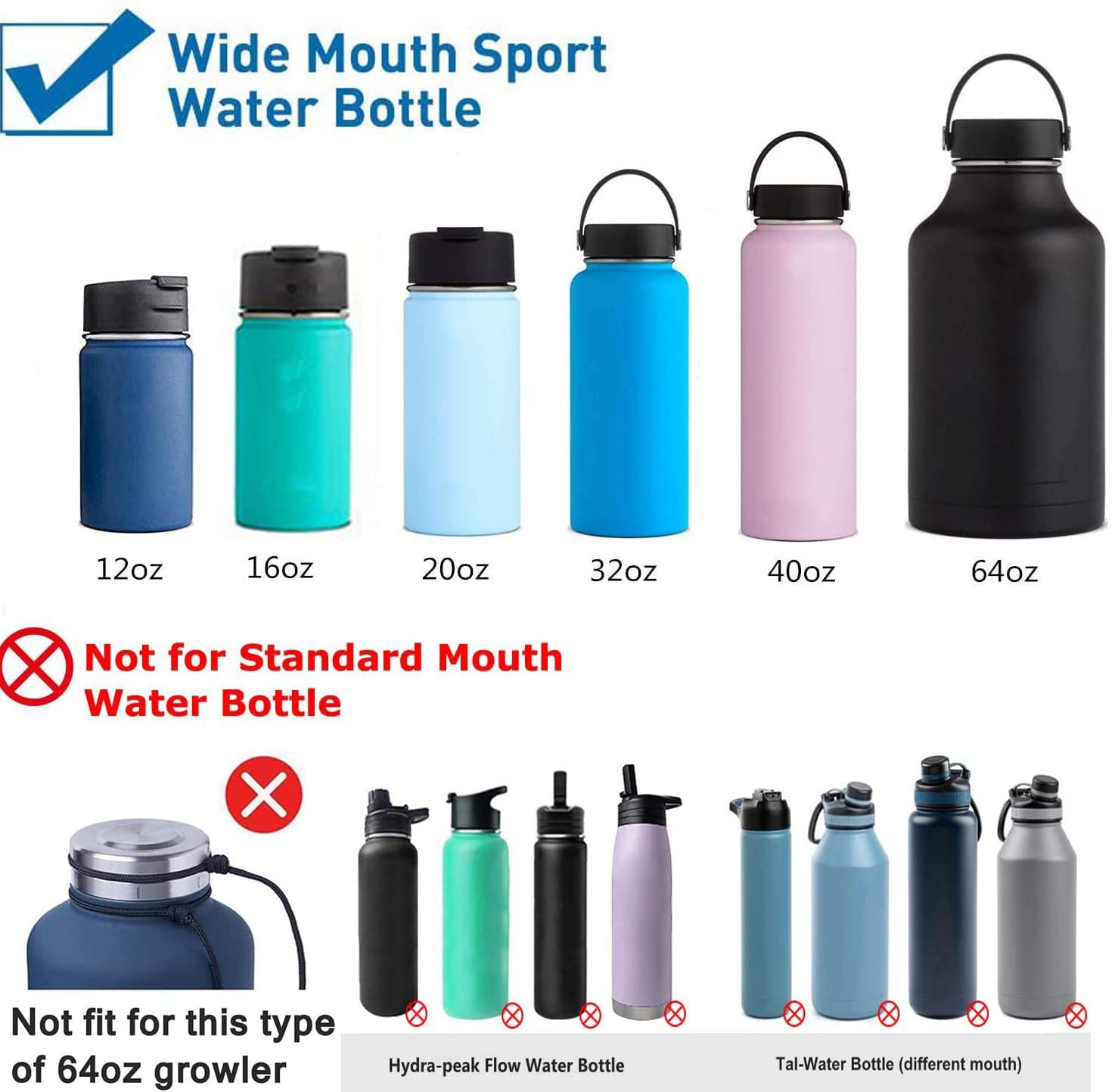 XACIOA Straw Lid Compatible with Hydro Flask Wide Mouth Water Bottle,Lid with Straws for Wide Mouth 12 16 18 20 32 40 64 oz,Replacement Lid for Straws Top Accessories