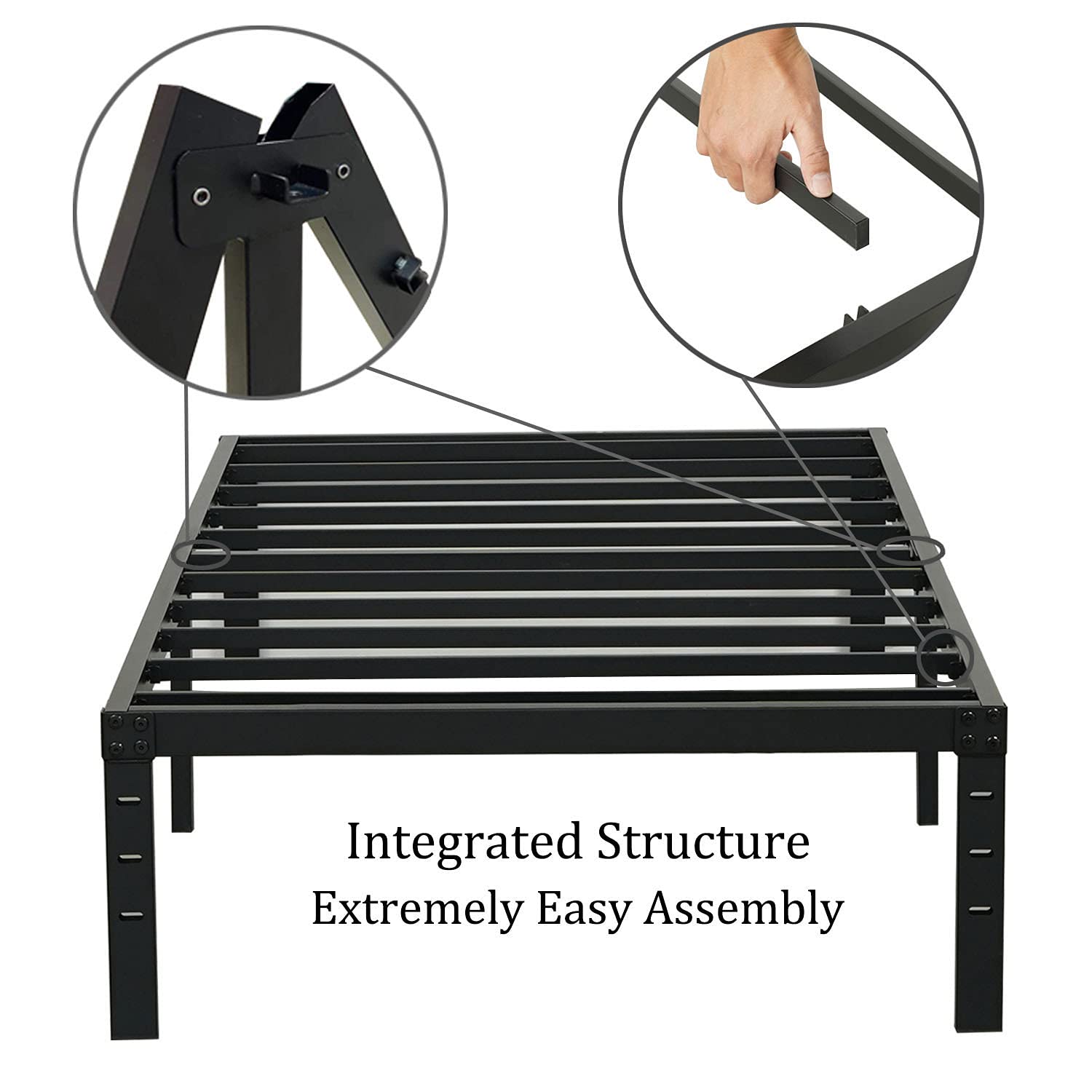 Wulanos Twin Bed Frames, Heavy Duty Metal Frames with Steel Slats Support, No Box Spring Needed, 16 Inch High Metal Platform Bed Frames with Storage, Non-Slip and Noise-Free, Black