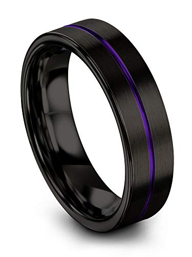 Tungsten Carbide Wedding Band Ring 6mm for Men Women Purple Center Line Black Interior with Flat Cut Brushed Polished Comfort Fit Anniversary Size 8.5