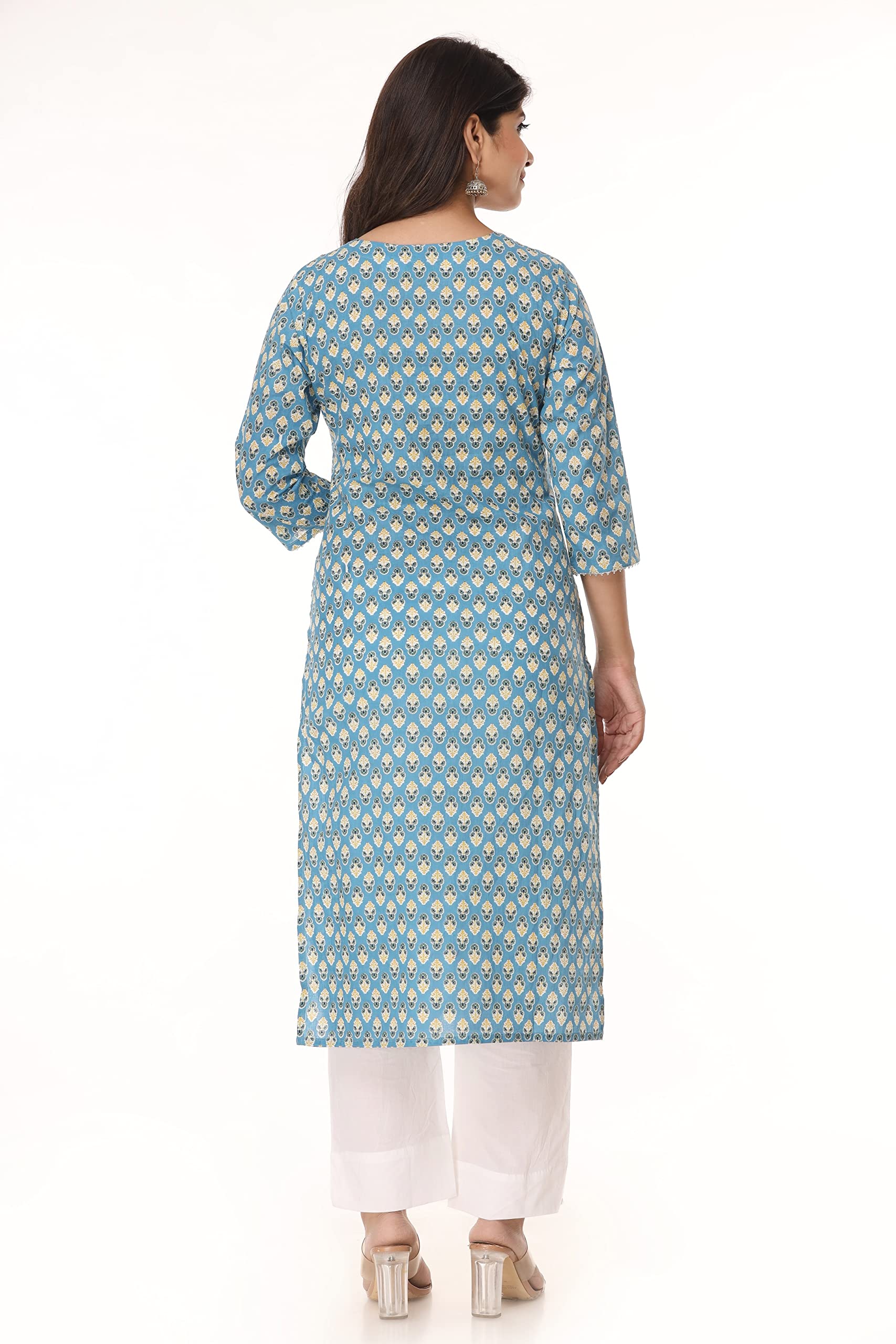 Vihaan Impex Indian Women Blue Kurti with White Pant Set