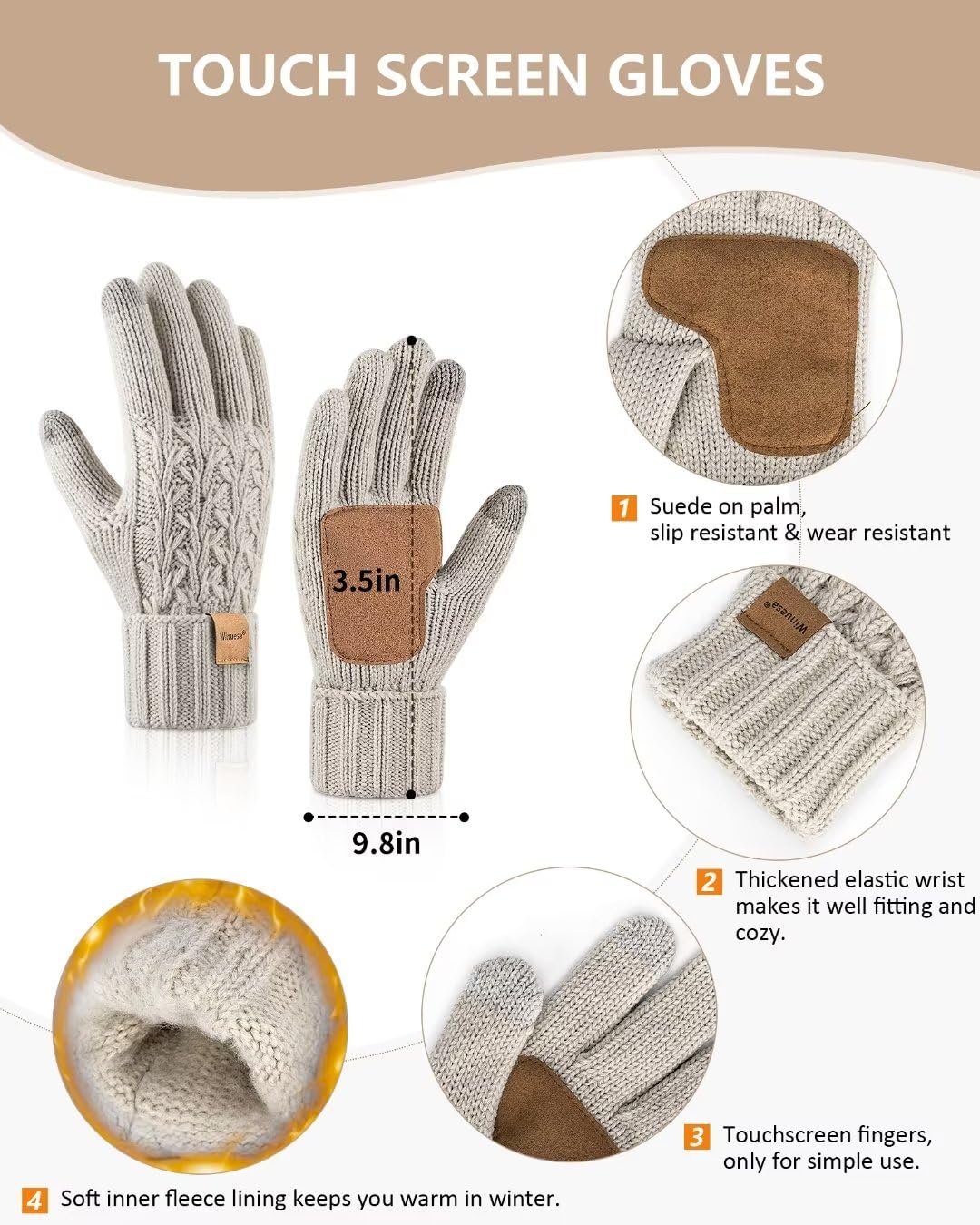 Women's 3-in-1 Fleece Winter Hat, Scarf & Touchscreen Glove Set with Pom Pom - Oatmeal