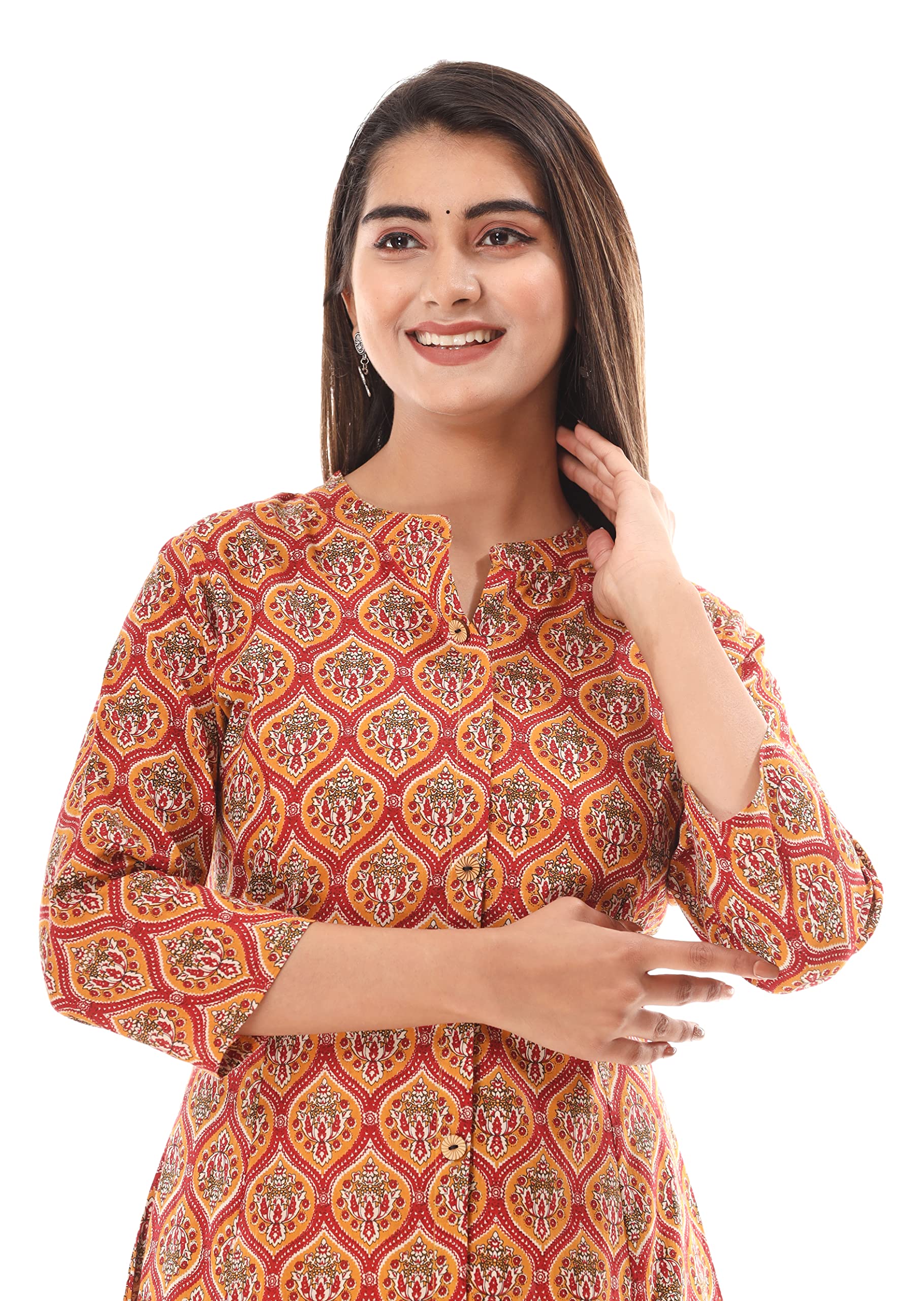 Vihaan Impex Printed Casual Red Tunic for Women Long Kurta Kurti 3/4 Sleeve (as1 alpha l regular regular)