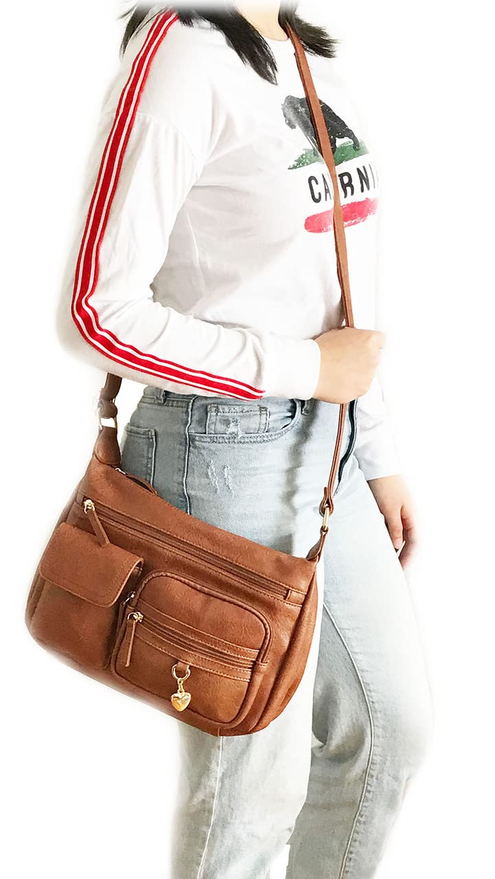 Zzfab Front Pockets side Locking Concealed Carry Purse for Women Small CCW Crossbody Bag Brown
