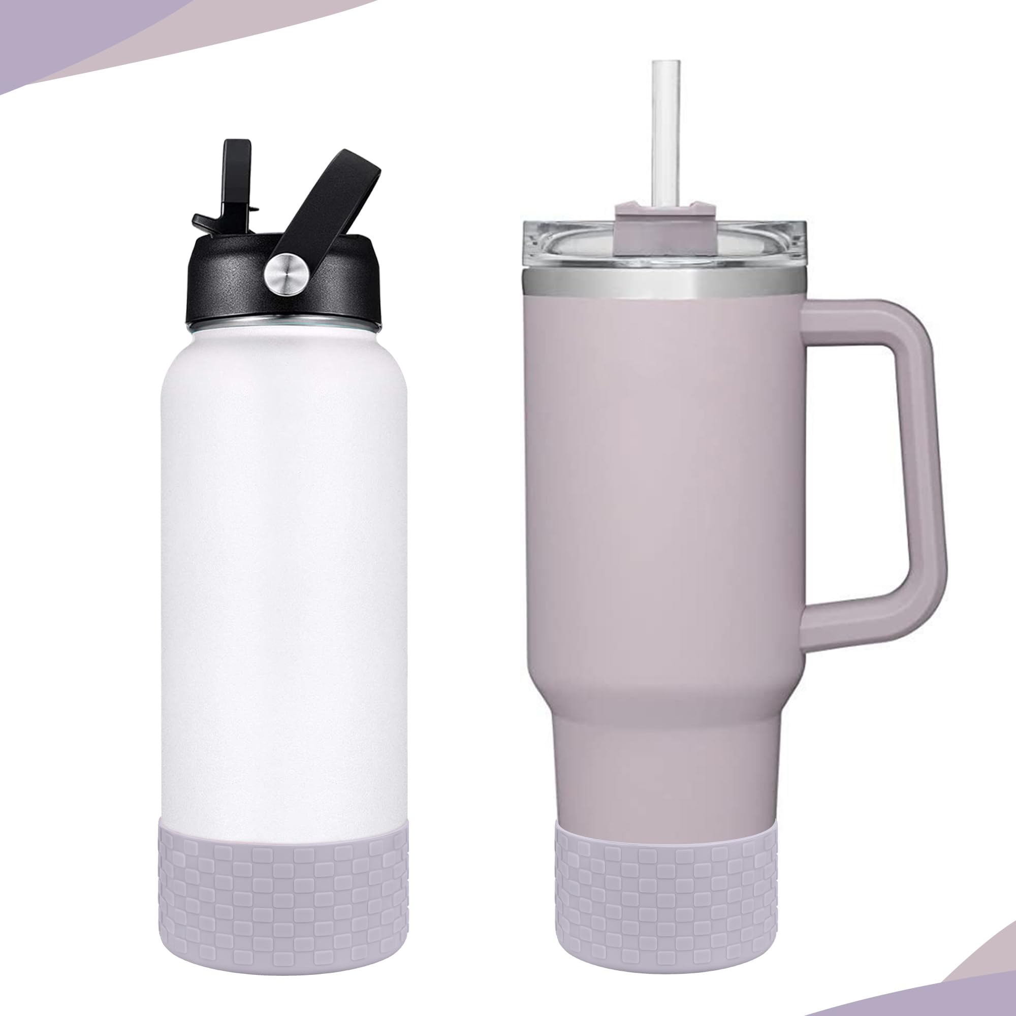VIKIZUES Water Bottle Boot, Compatible with Hydro Flask and Others, Anti-Slip Bottom Silicone Sleeve Cover with Checkered Texture, Fits 32-40 oz Water Bottler, Light Pink