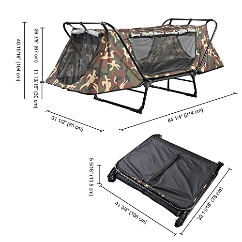 Yescom Folding Single Tent Cot Portable 1-Person Durable Waterproof Tent Camping Bed with Carry Bag Rain Fly Bag for Outdoor Camping Picnic & Hiking, Camouflage