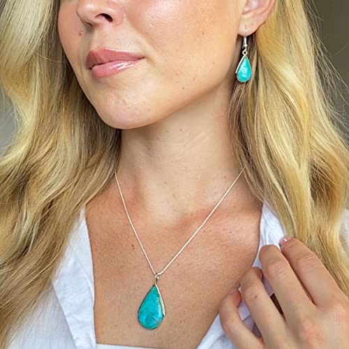 Turquoise Necklace Pendant & Earrings Set Genuine Turquoise 20" Necklace (Turquoise)
