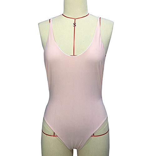 Womens One Piece Swimsuits Ruched Bathing Suits Plus Size Mesh Monokini Tummy Control Swimsuits-C214 Pink