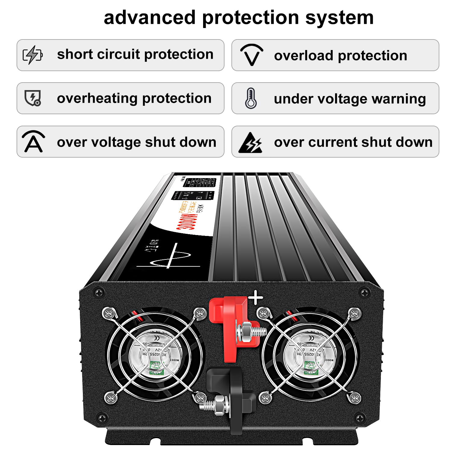 XIJIA 3000W (Peak 6000W) Pure Sine Wave Power Inverter DC 12V to AC 120V 60HZ Solar Converter for Home Use car Remote Control (DC12V (Range 10V-15V) 3000W)