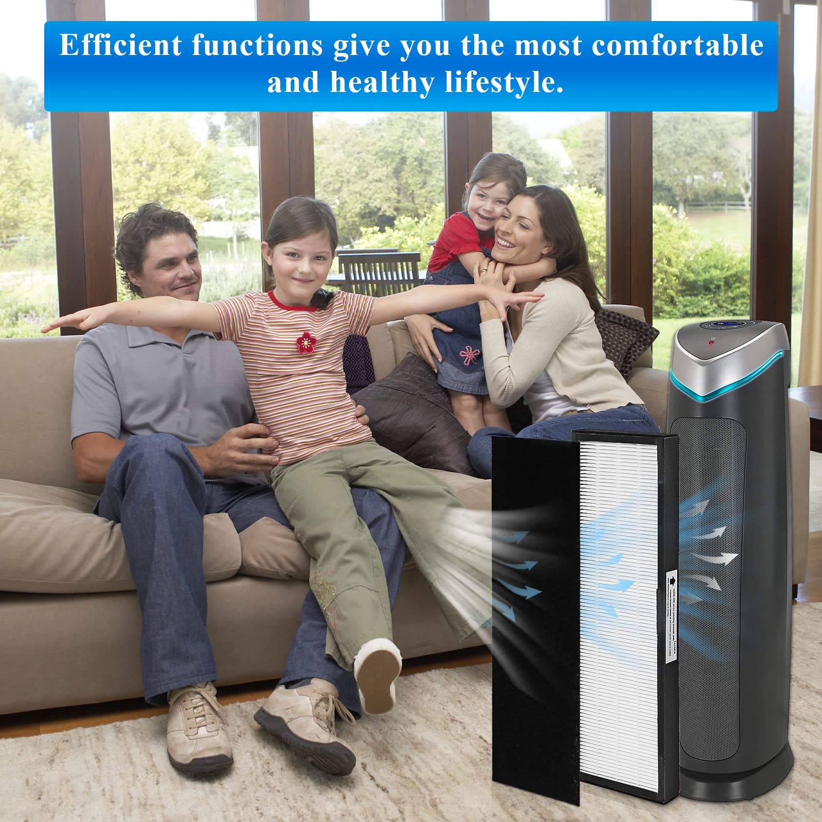 XIMOON FLT4825 HEPA Filter B Replacement GermGuardian AC4825 AC4825E AC4850PT FLT4800 AC4300 AC4800 AC4900 AC4900CA AC4820 For PureGuardian AP2200CA Activated Carbon Pre-Filters - 4 Pack