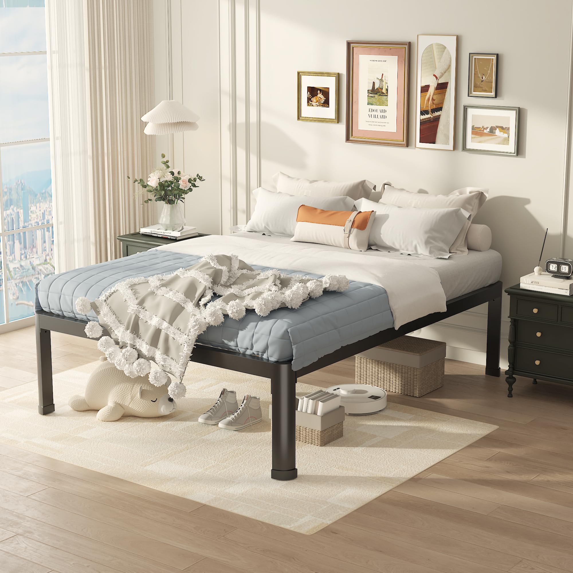 Yitong Angel Full Bed Frame with Round Corner Edge Legs, 18 Inch Heavy Duty Support 3500 lbs Metal Platform Bed Frame Full Size, No Box Spring Needed/Noise Free/Non-Slip/Steel Slat Support