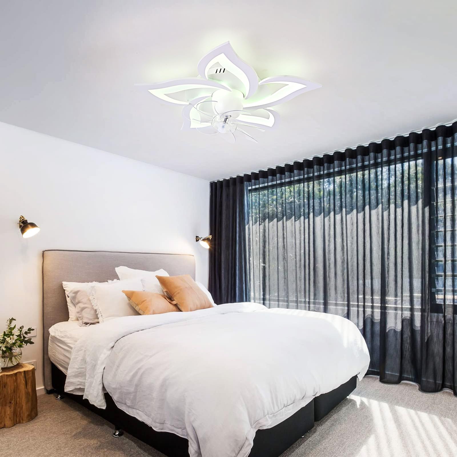 viniv 19'' Low Profile Ceiling Fan with Lights Remote Control, Modern Flush Mount Ceiling Fan, Dimmable LED 6 Speeds Timing Ceiling Fan for Bedroom Kitchen