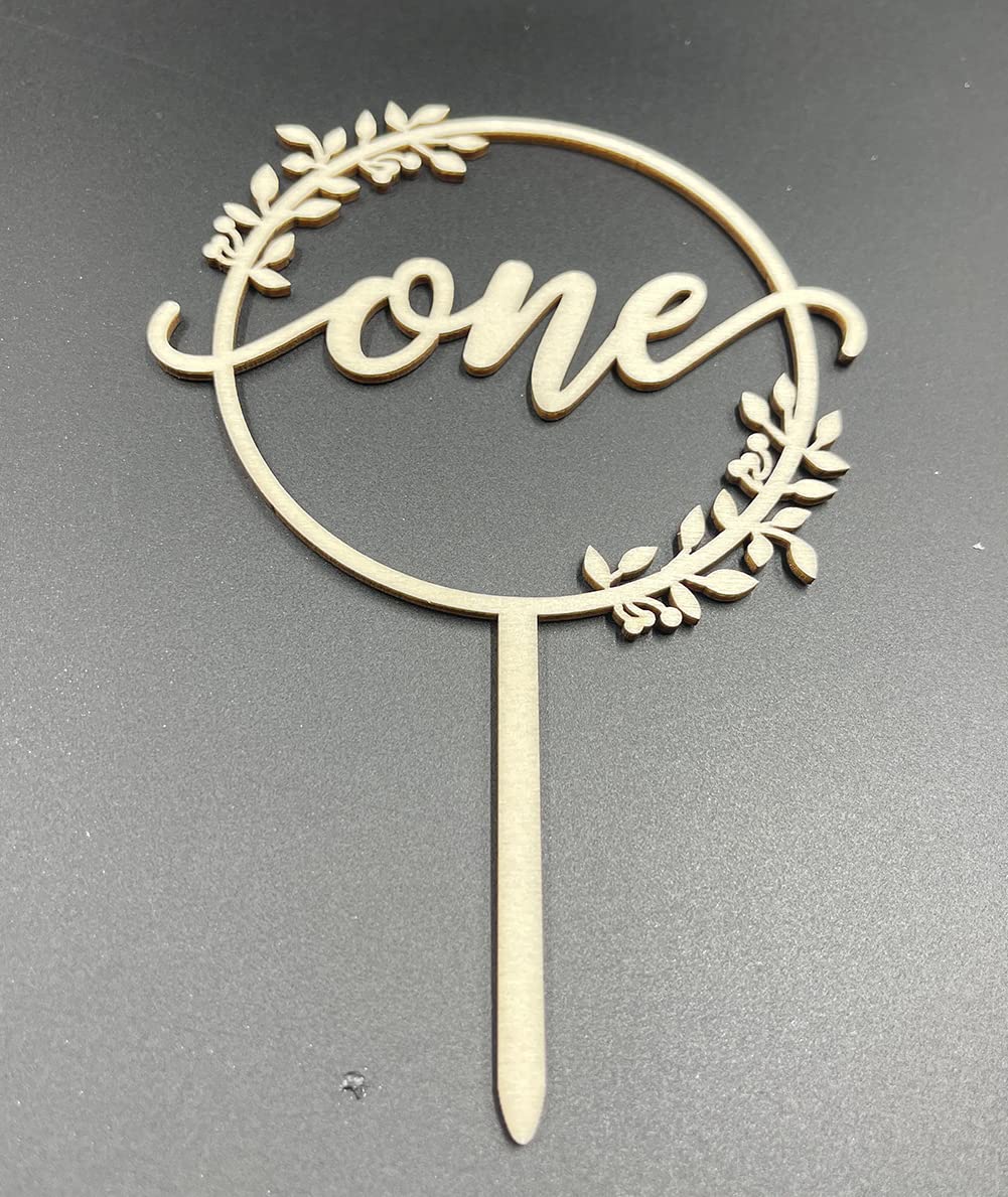 Wooden Gold One 1st Cake Topper New Borth Age Happy Birthday Cake Decorations First Anniversary Double Face