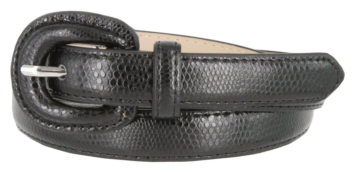 Women's Skinny Snakeskin Embossed Genuine Leather Dress Belts 3/4" or 19mm (Black, Large)