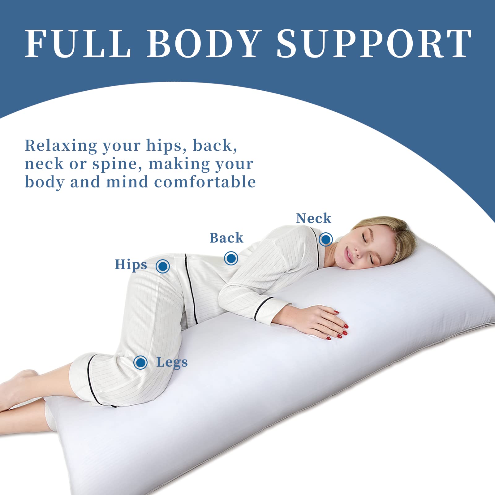 YKiMi Large Body Pillows for Adults,Premium Full Body Pillow Insert for Side Sleeper, Soft & Fluffy Long Pillow for Bed, Machine Washable, White, 20x54 Inches