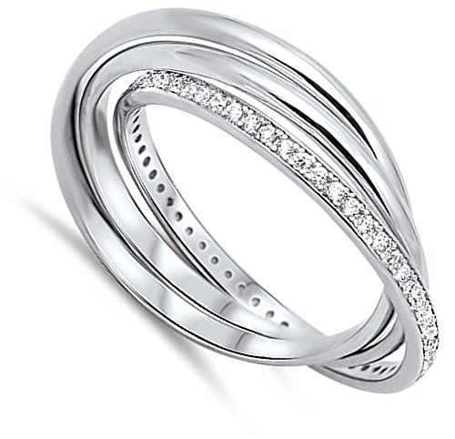 Women's Triple Band White CZ Eternity Ring New .925 Sterling Silver Size 9
