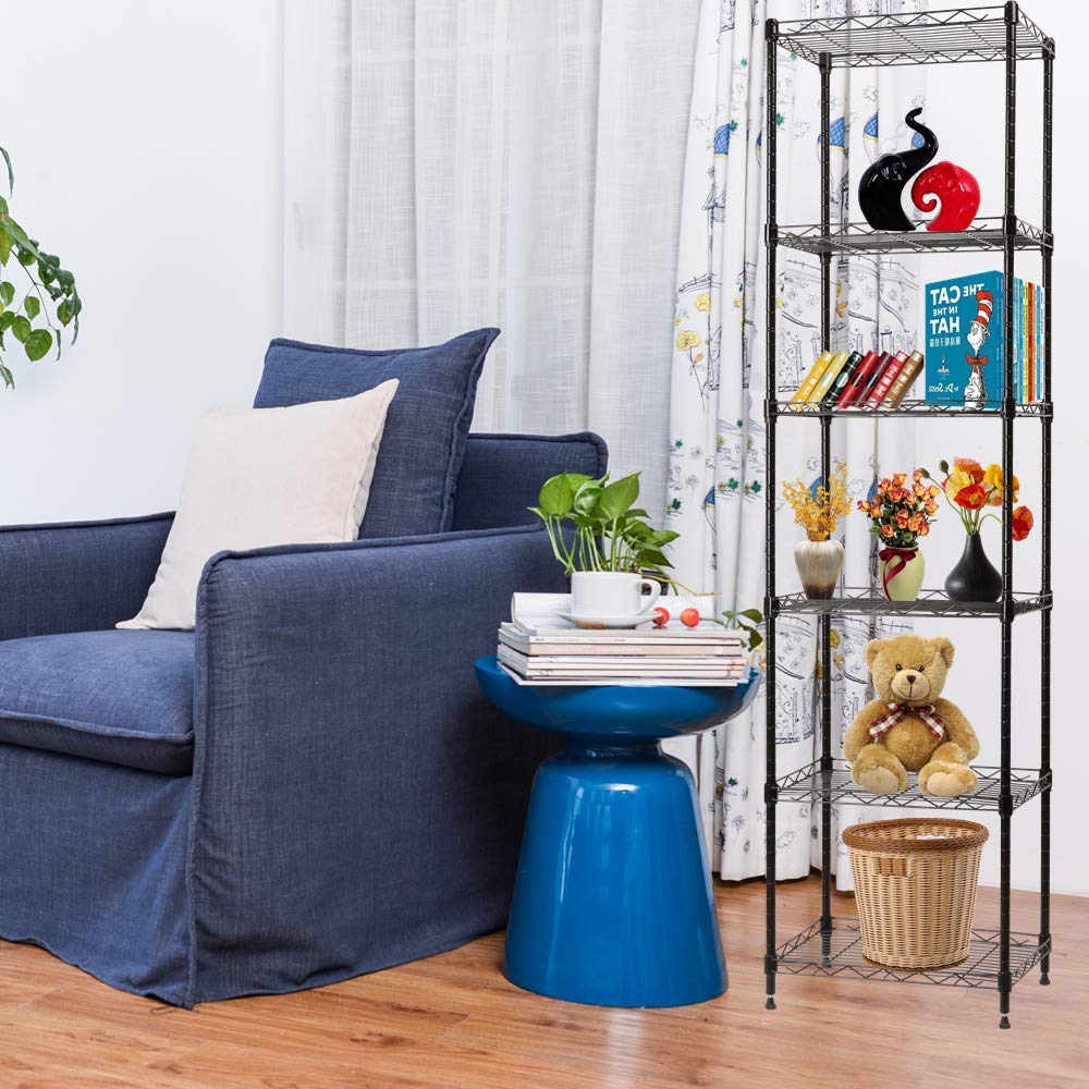 YOHKOH 6 Wire Shelving Steel Storage Rack Adjustable Unit Shelves for Laundry Bathroom Kitchen Pantry Closet 16.7" Width x 62" Height x 11.7" Depth (Grey Sand Pattern)