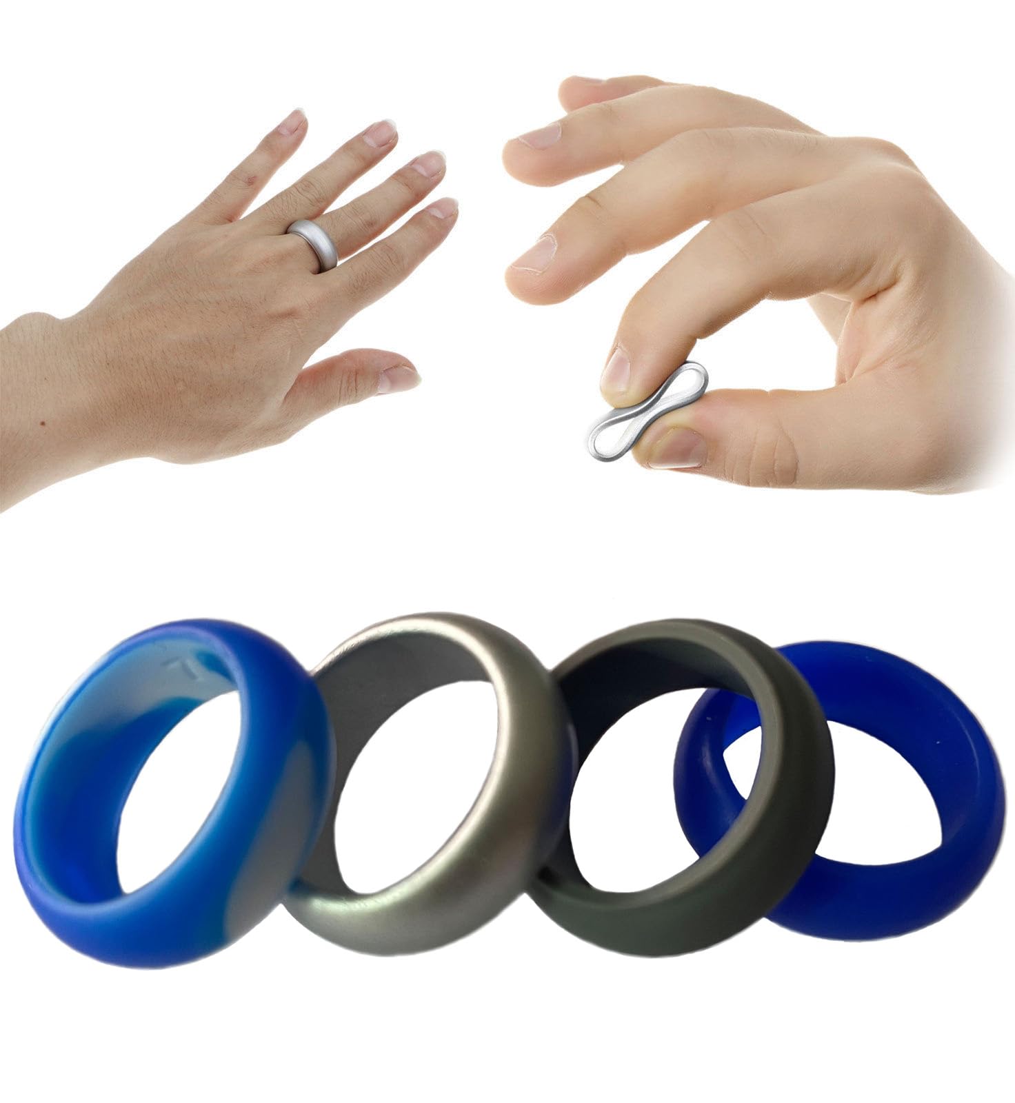 Ztuony Silicone Wedding Ring for Men & Women Rubber Wedding Band Blue Camo Dark Blue Dark Gray Silver Size 8